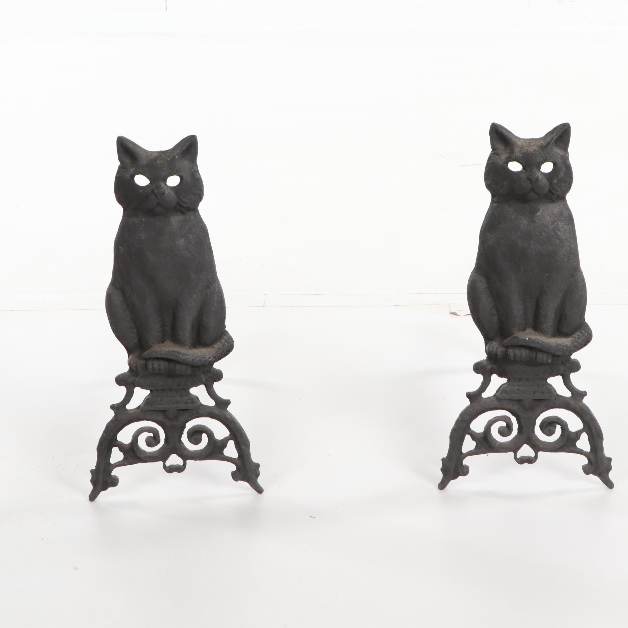 Victorian Cast Iron Figural Black Cat Andirons, Mid 19th Century ...
