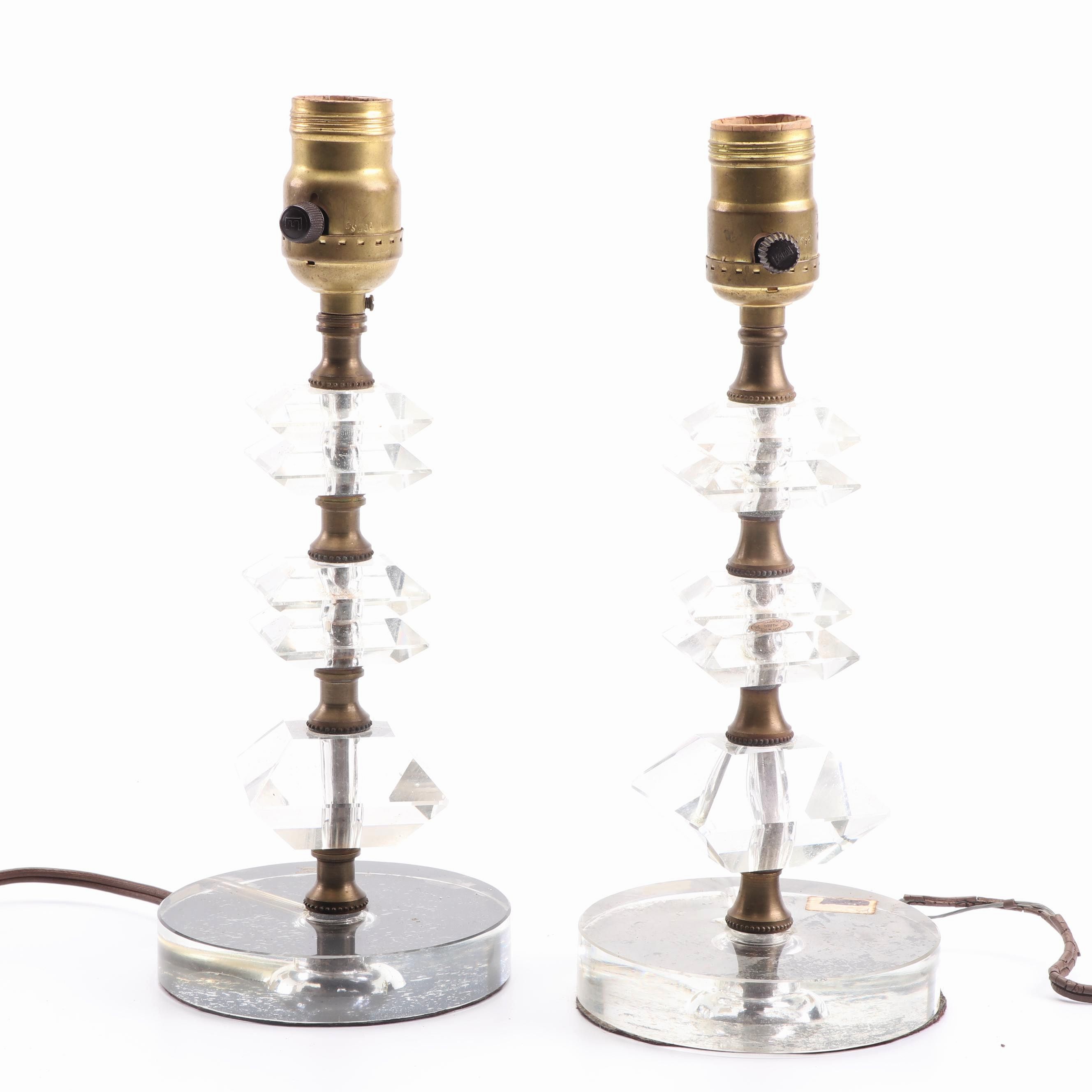 Albus Hand-Cut Crystal and Brass Stacked Candle Stand Table Lamps, Mid ...