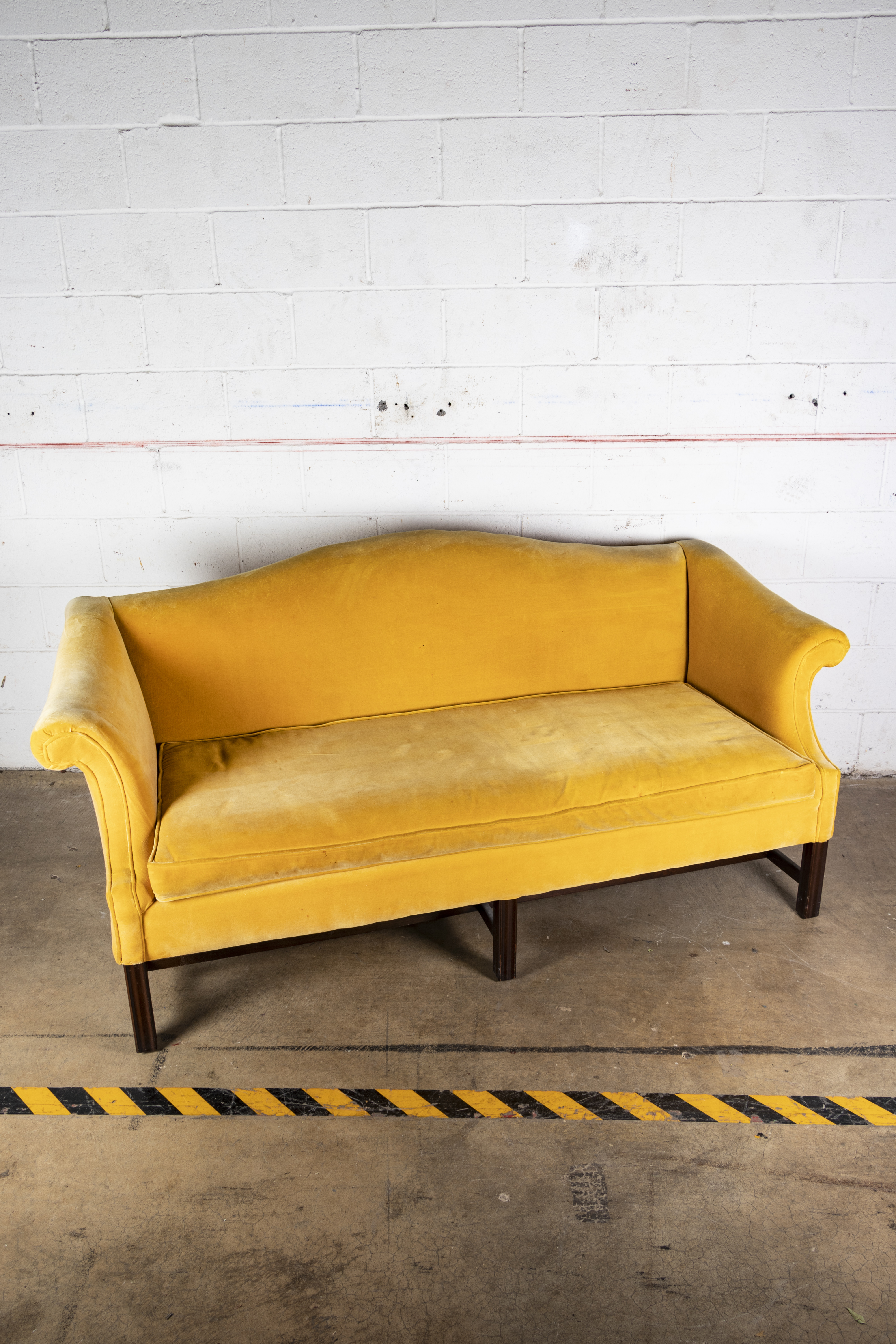 Velvet Upholstered Camelback Sofa with Horse and Hog Hair Stuffing ...