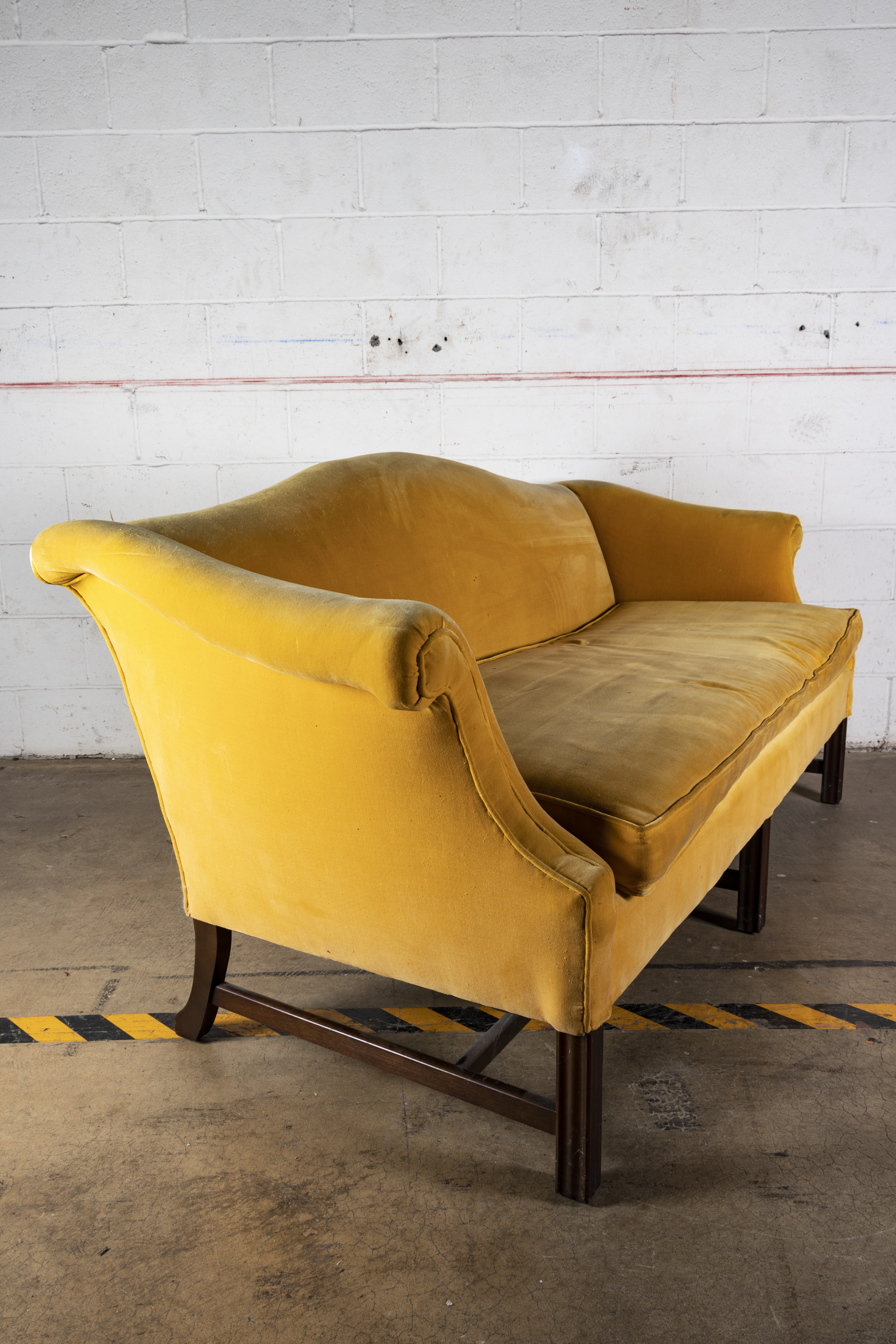 Velvet Upholstered Camelback Sofa with Horse and Hog Hair Stuffing ...