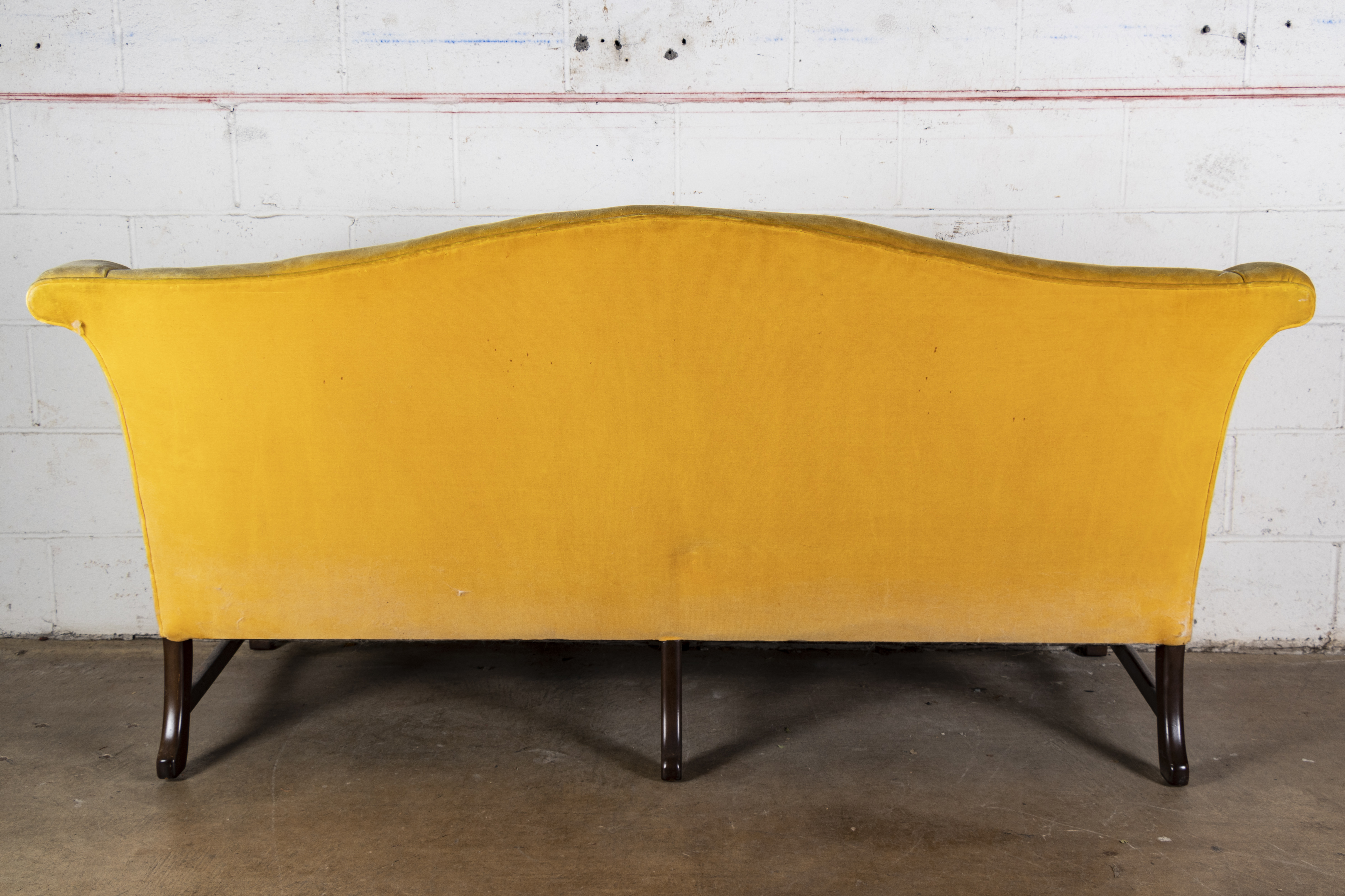 Velvet Upholstered Camelback Sofa with Horse and Hog Hair Stuffing ...