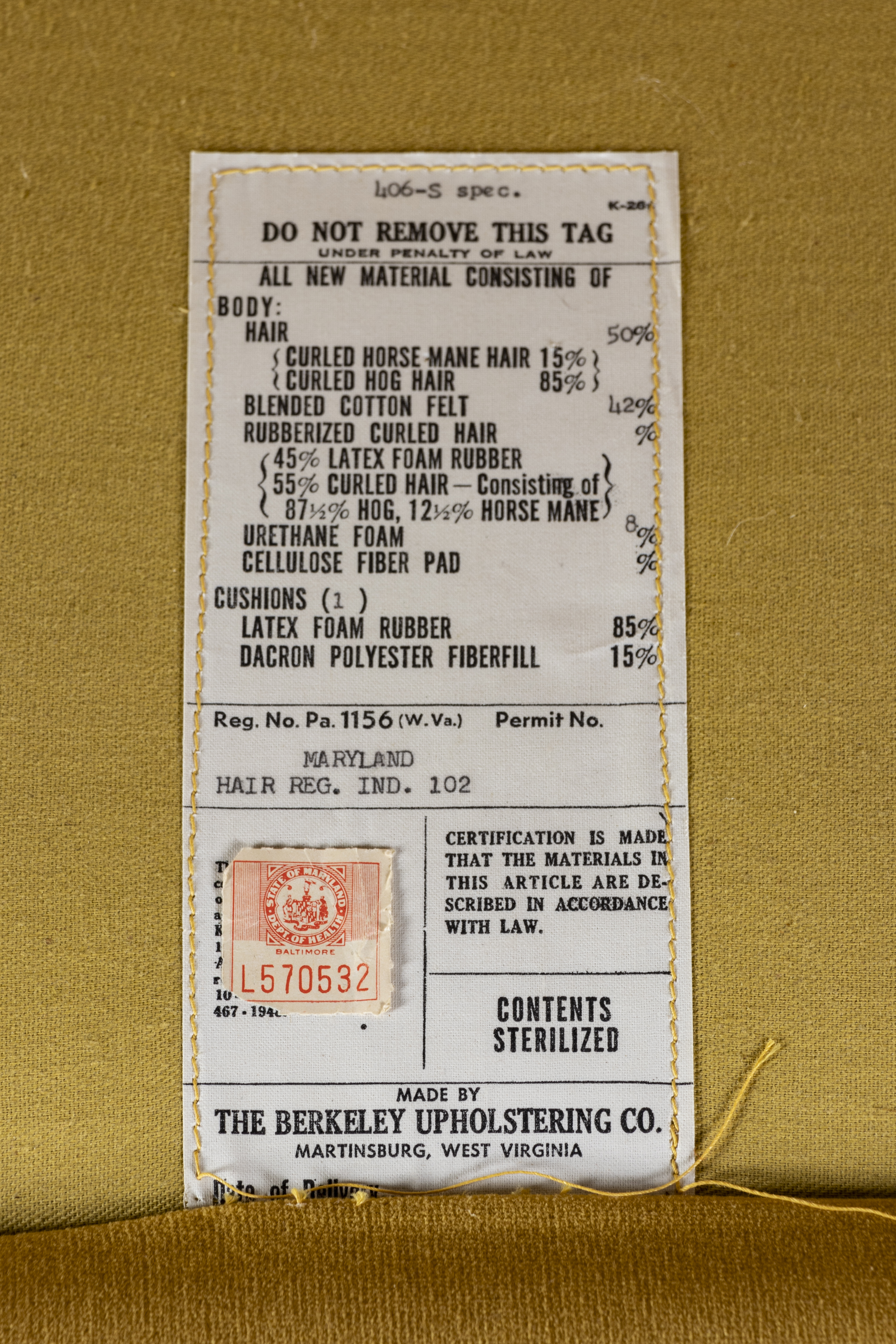 Velvet Upholstered Camelback Sofa with Horse and Hog Hair Stuffing ...