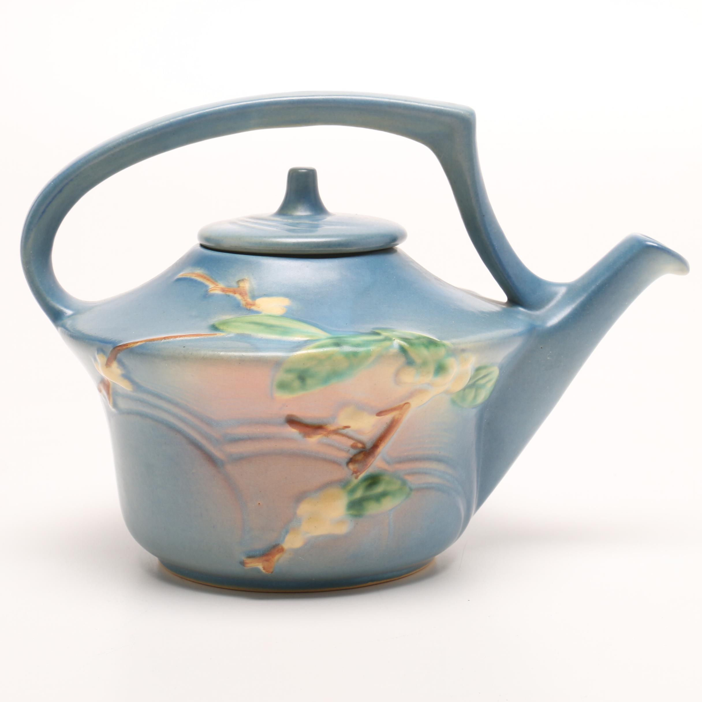 Roseville Pottery "Snowberry" Tea Set in Blue Glaze | EBTH