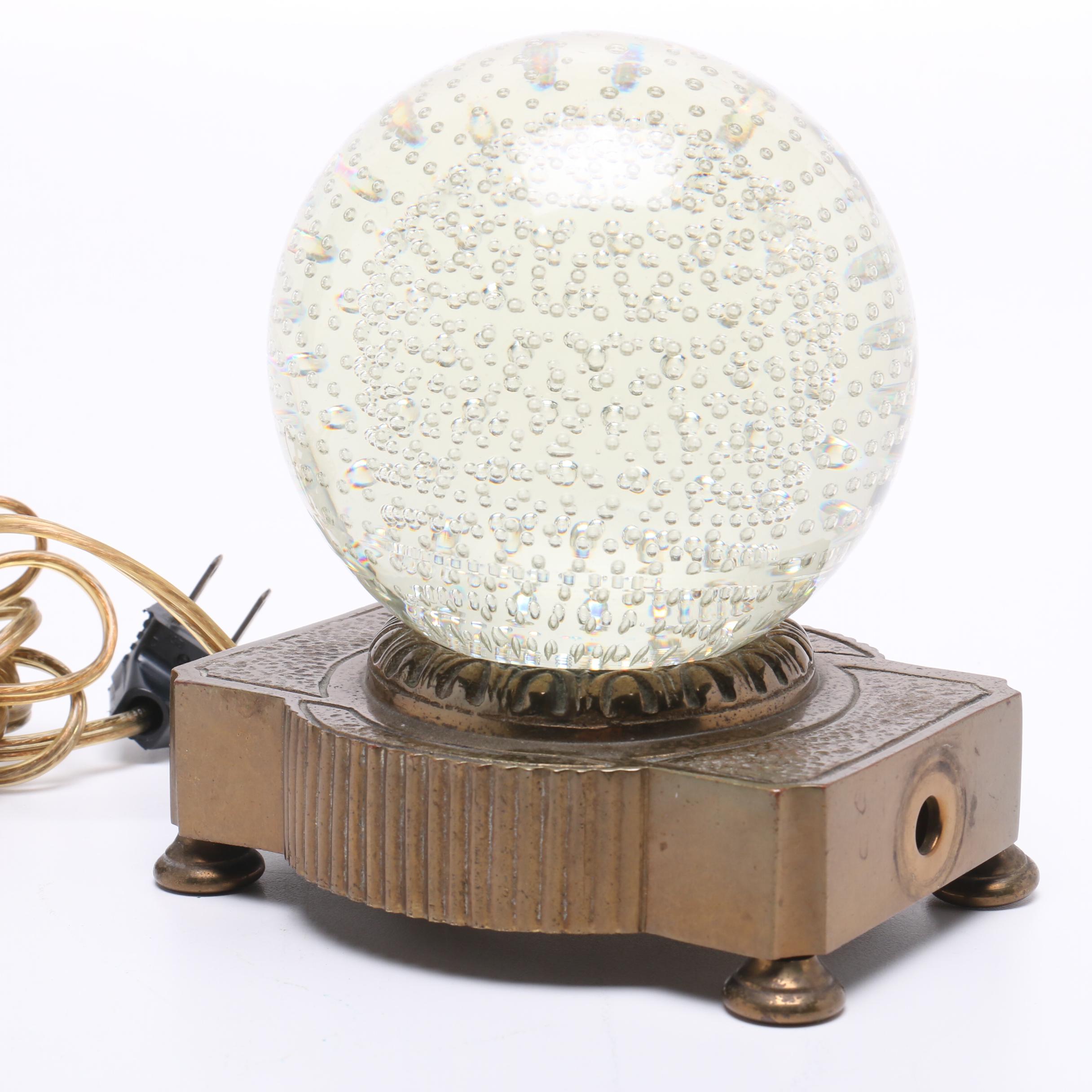 Cast Brass and Bullicante Glass Sphere Table Lamp, Early to Mid-Century ...