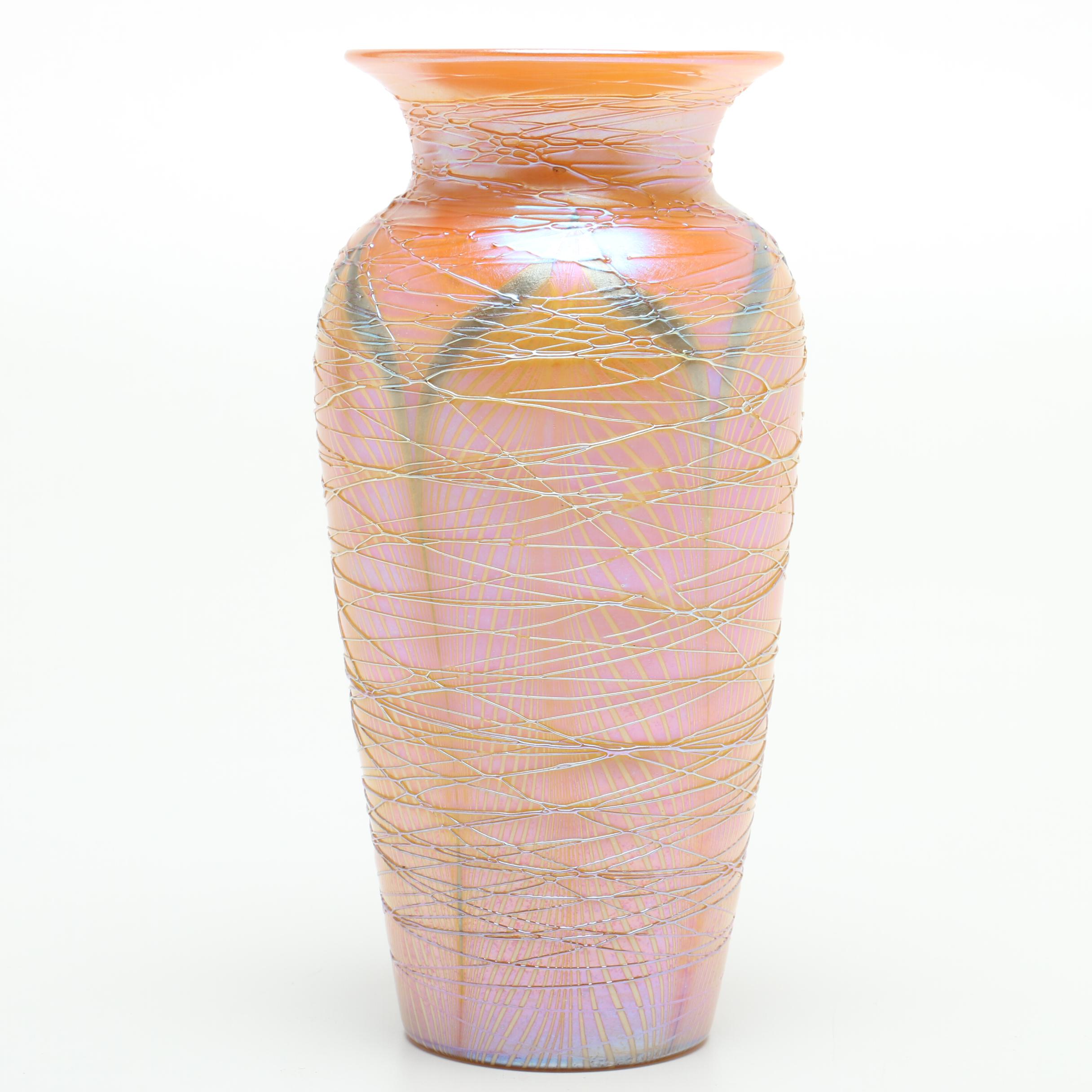 Terry Crider and Others Iridescent and Threaded Art Glass Vases | EBTH