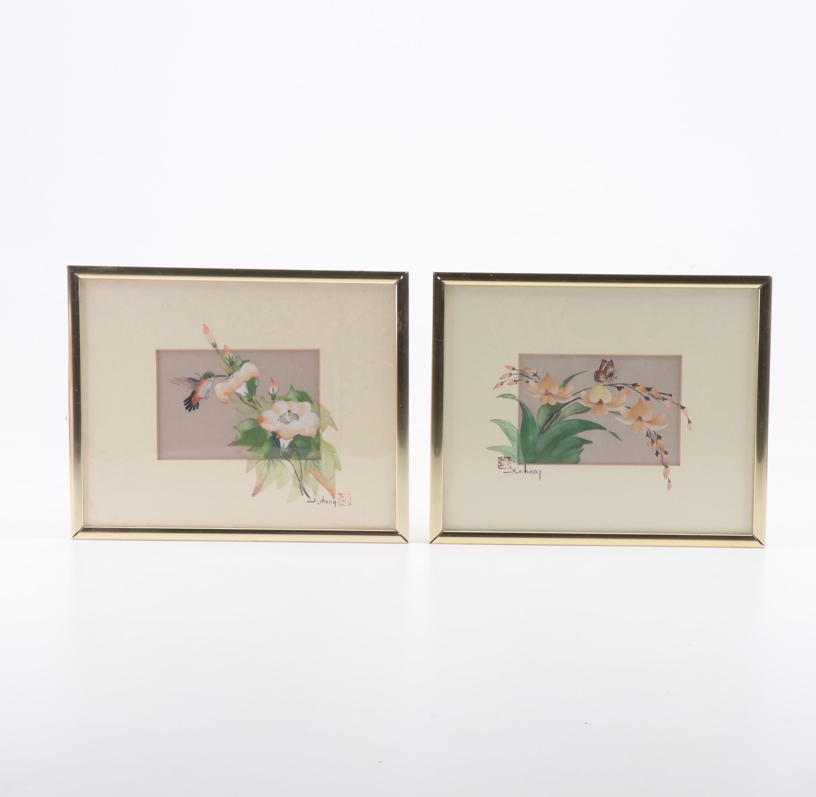 John Cheng Silk Paintings of Flowers | EBTH