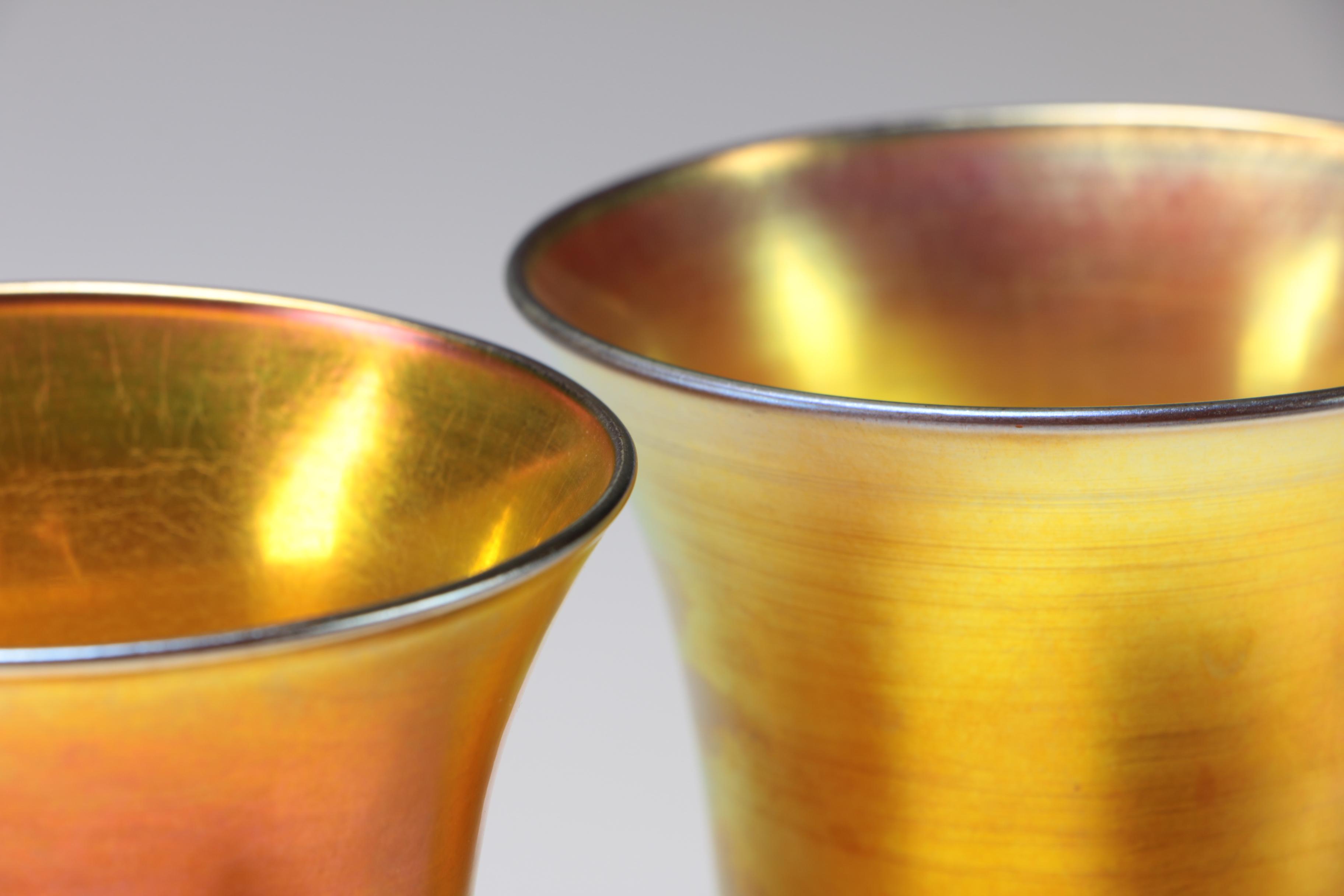 Steuben Art Glass Gold Aurene Goblet Set Designed by Frederick Carder ...