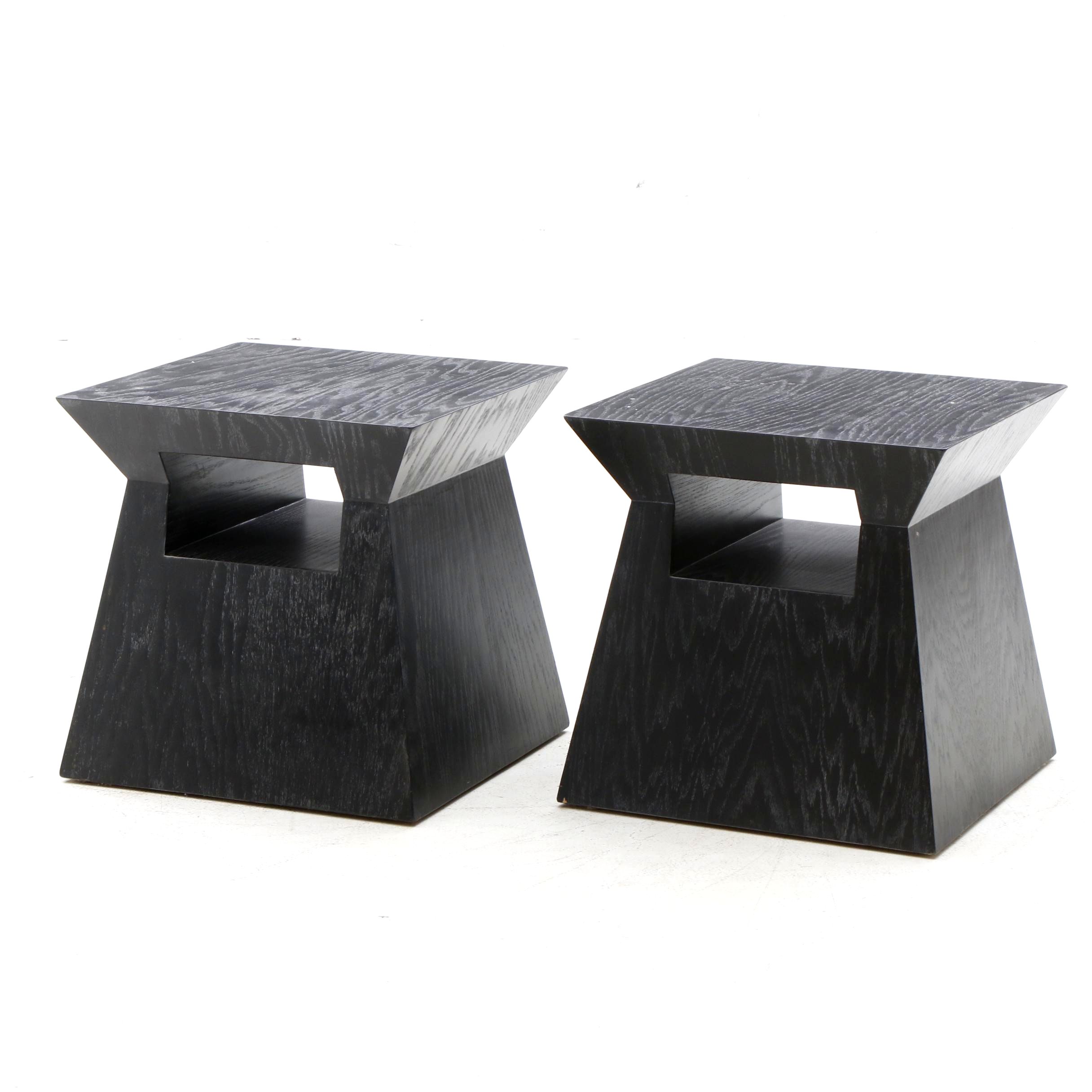 Ebonized Oak Cinched Square Pedestal End Tables | EBTH
