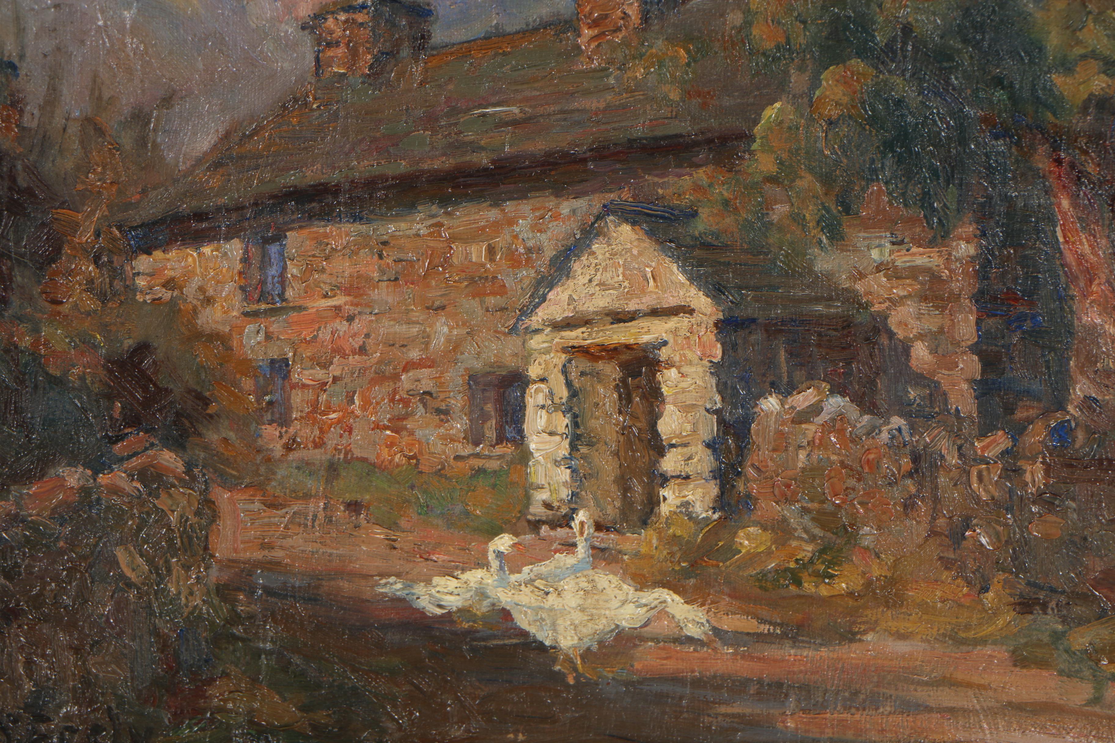Mary O'Feely Oil Painting "Geese Outside a Cottage", Early 20th Century ...