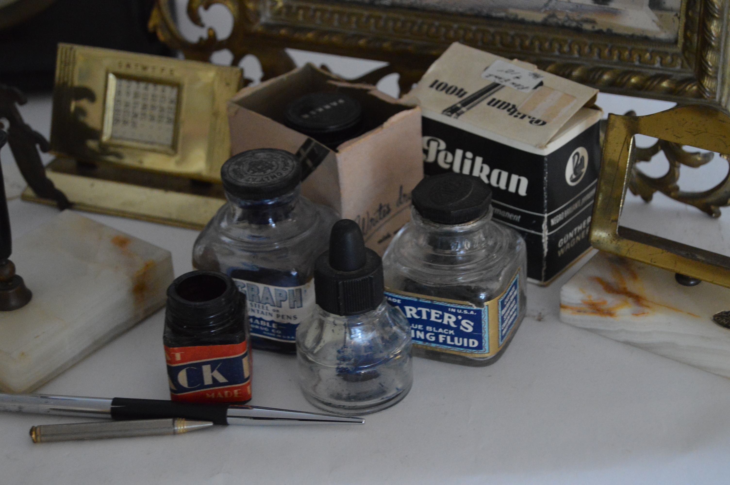 German Barometer, Victorian Table Mirror, Iron Stands, Ink Bottles and ...