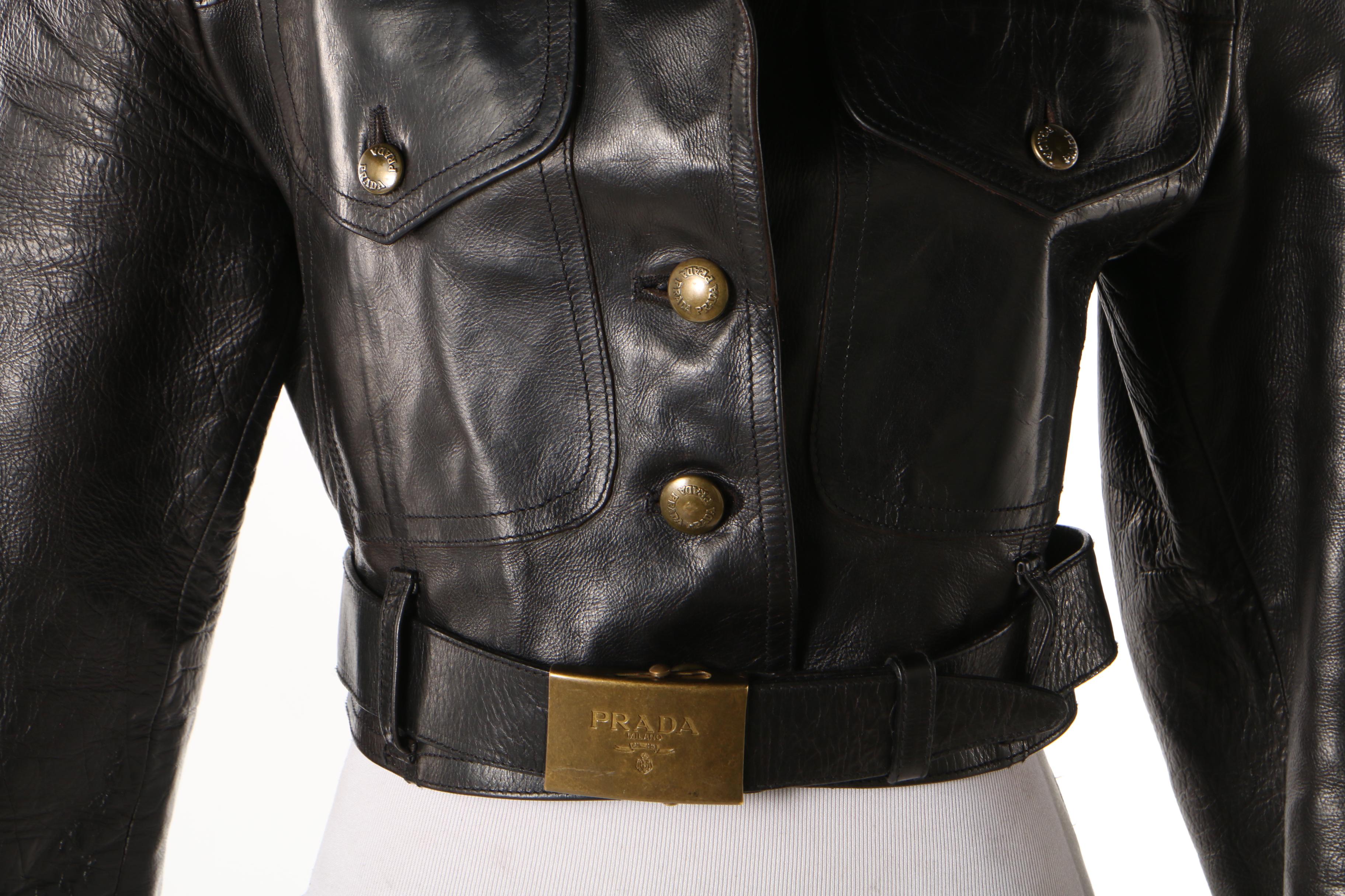 Prada Black Leather Motorcycle Cropped Jacket, Made in Italy | EBTH