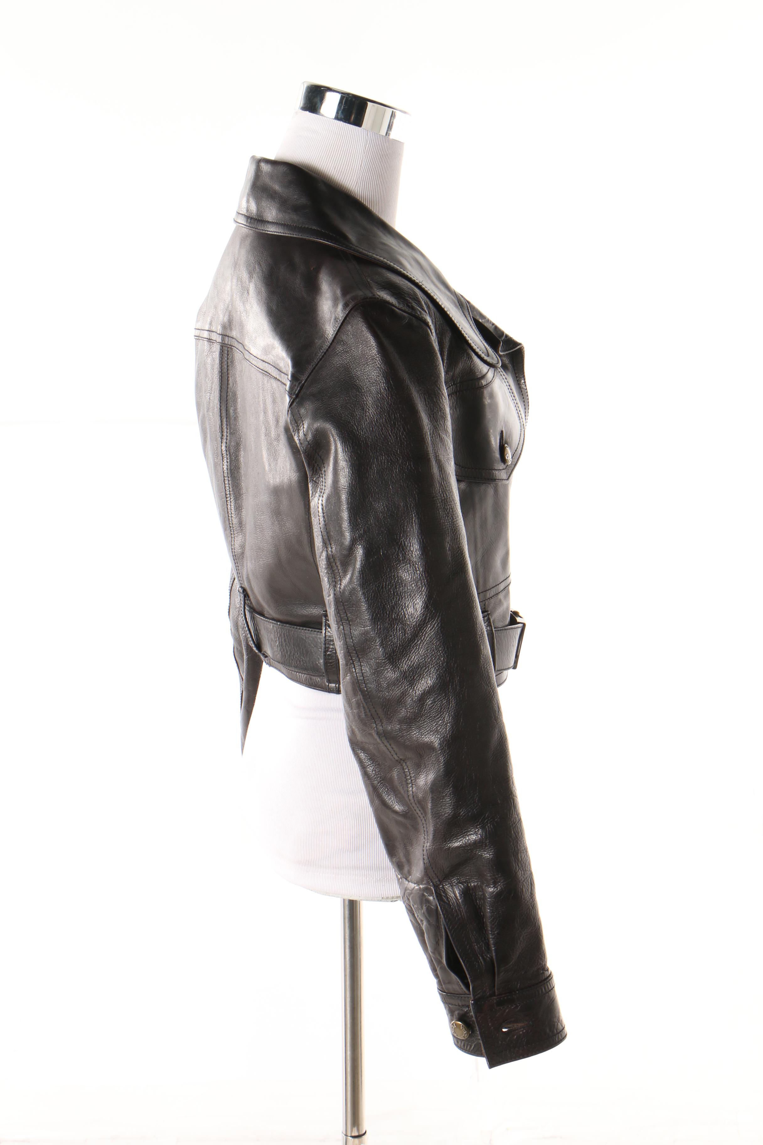 Prada Black Leather Motorcycle Cropped Jacket, Made in Italy | EBTH