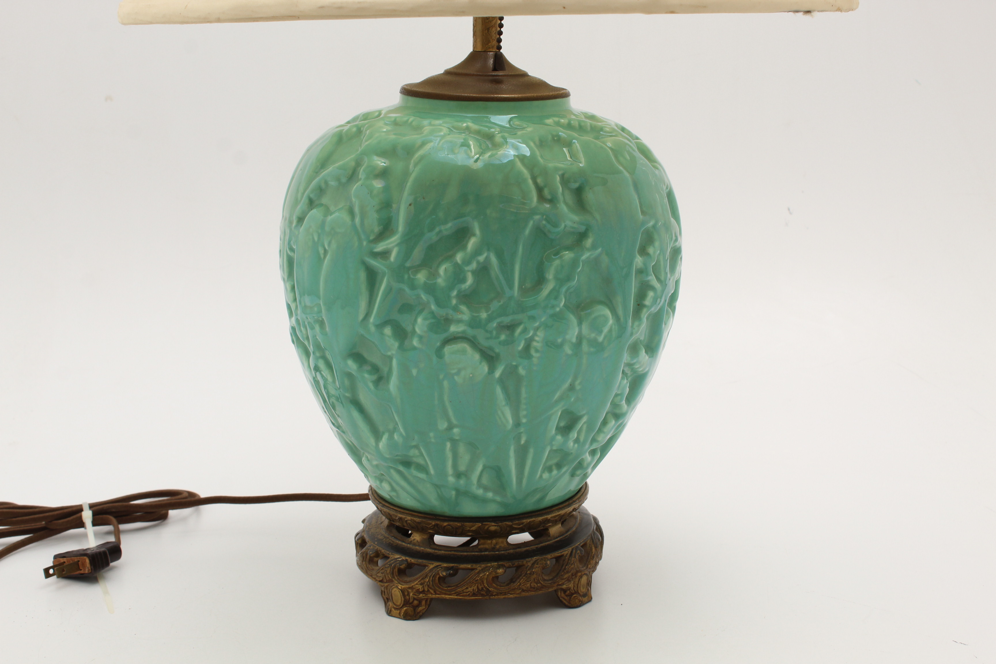 Converted Green Glazed Ceramic "Love Birds" Vase Table Lamp Attributed ...