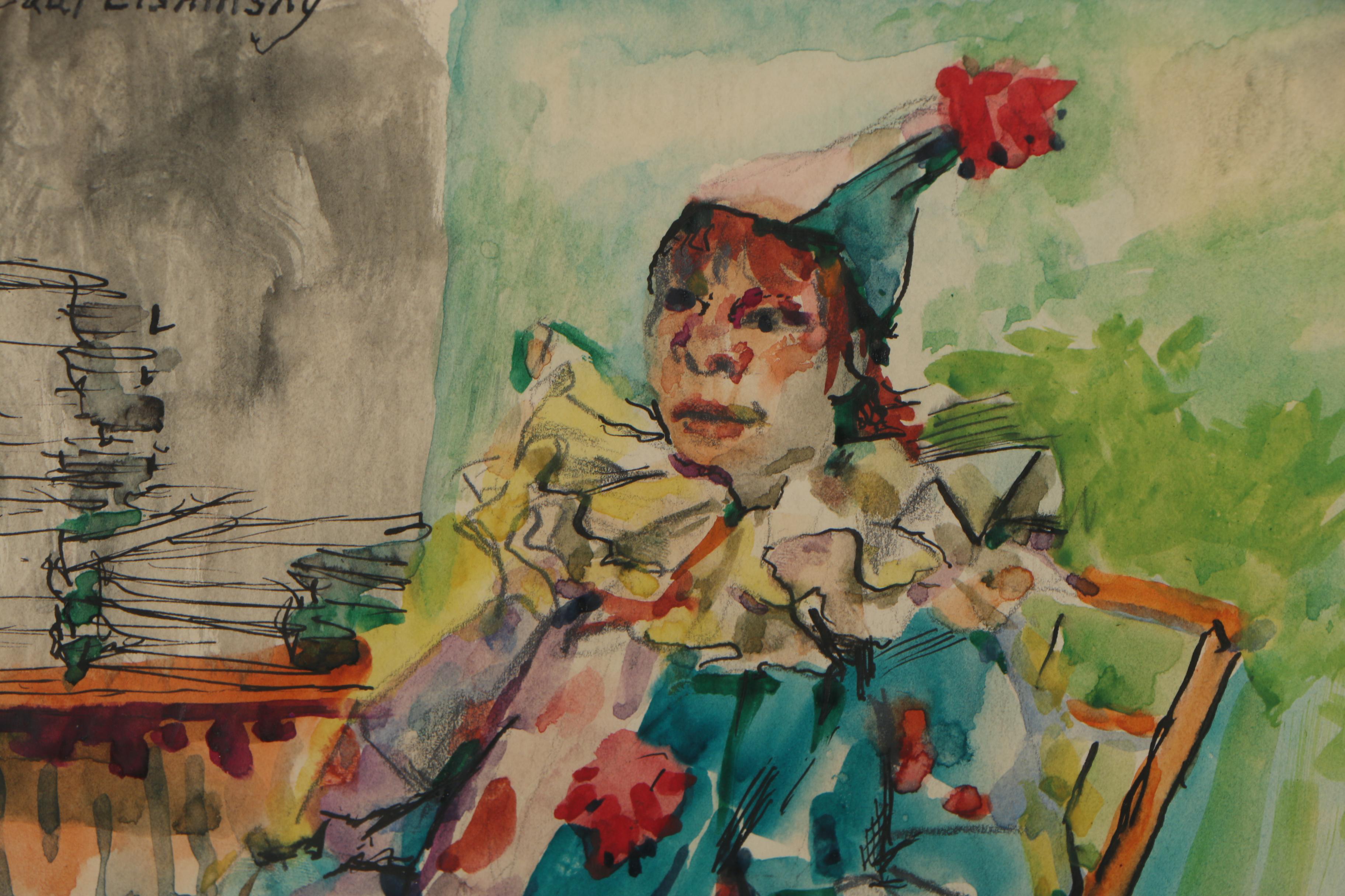 Saul Lishinsky Watercolor Painting of Clown | EBTH