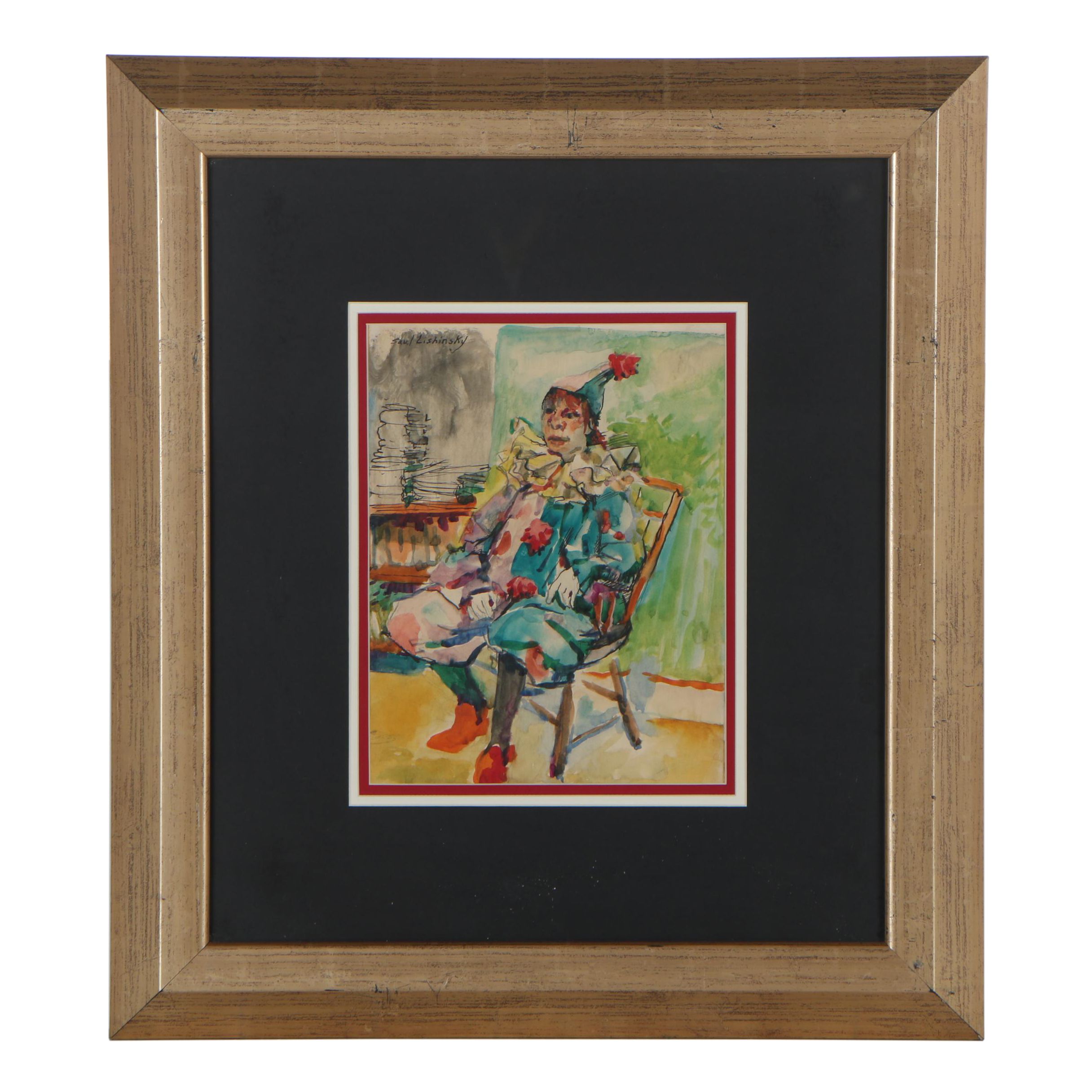 Saul Lishinsky Watercolor Painting of Clown | EBTH
