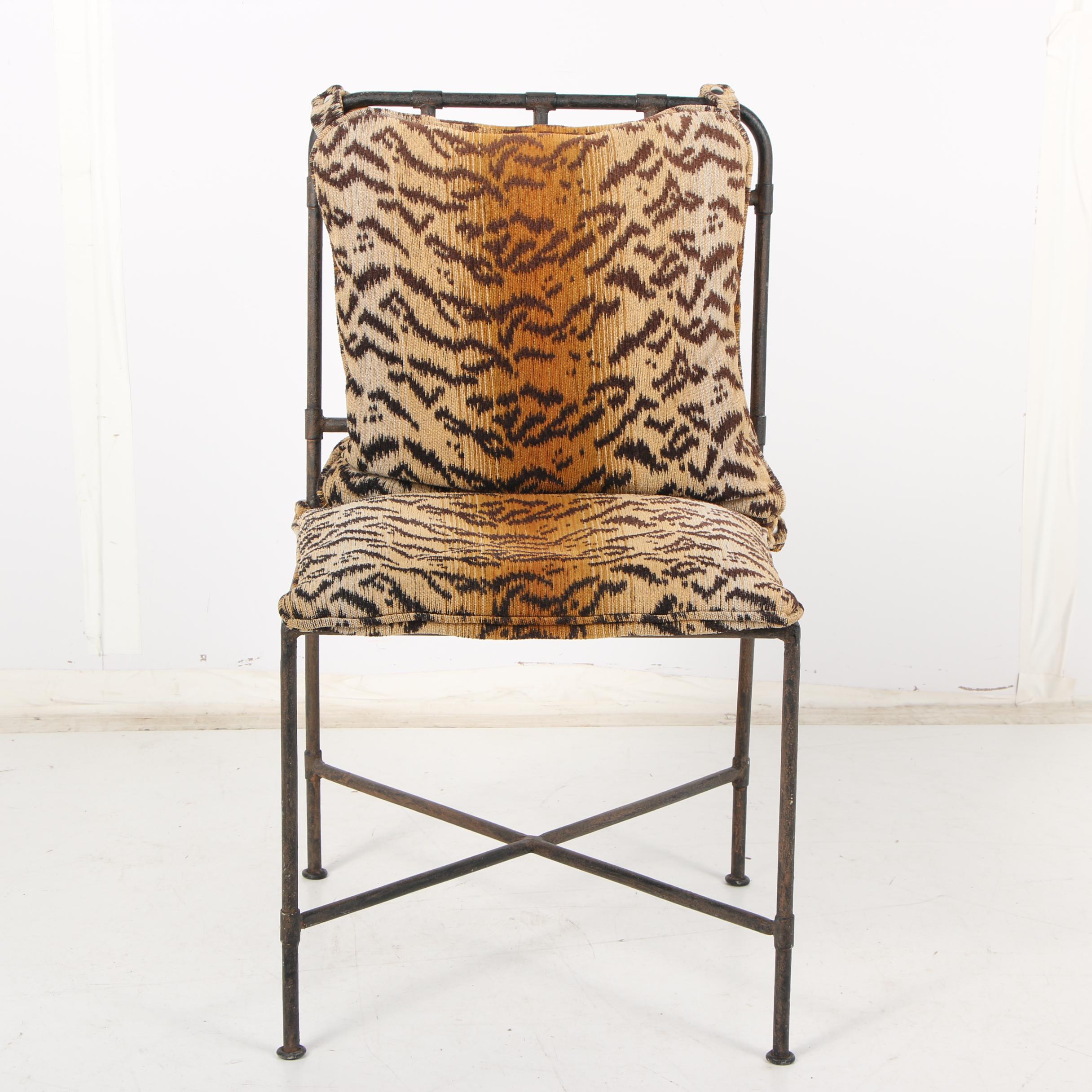 Four Metal Chairs with Leopard Print Cushions | EBTH