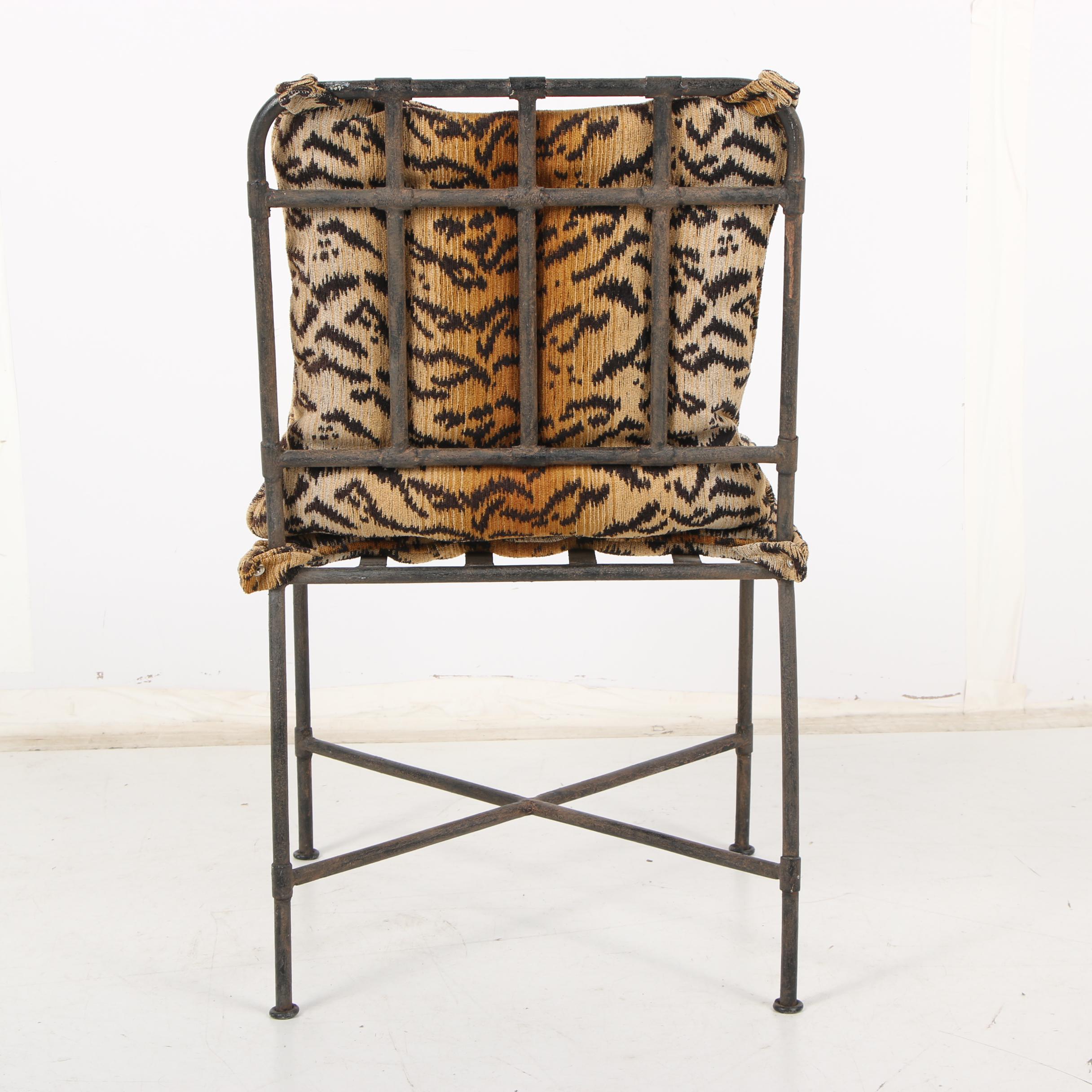 Four Metal Chairs with Leopard Print Cushions | EBTH