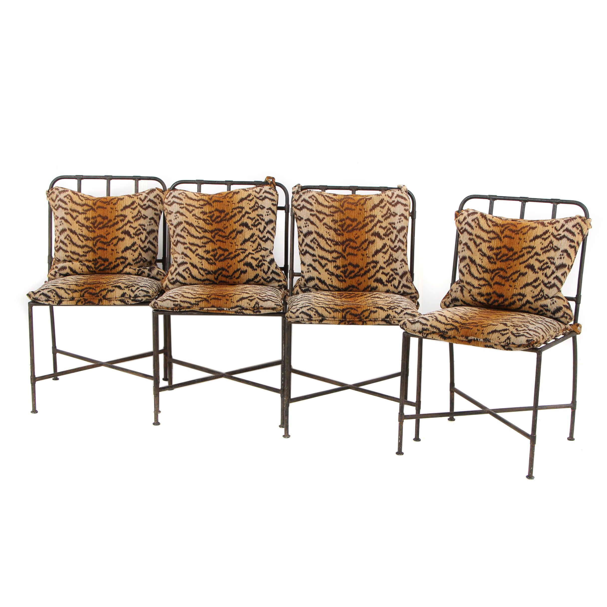Four Metal Chairs with Leopard Print Cushions | EBTH