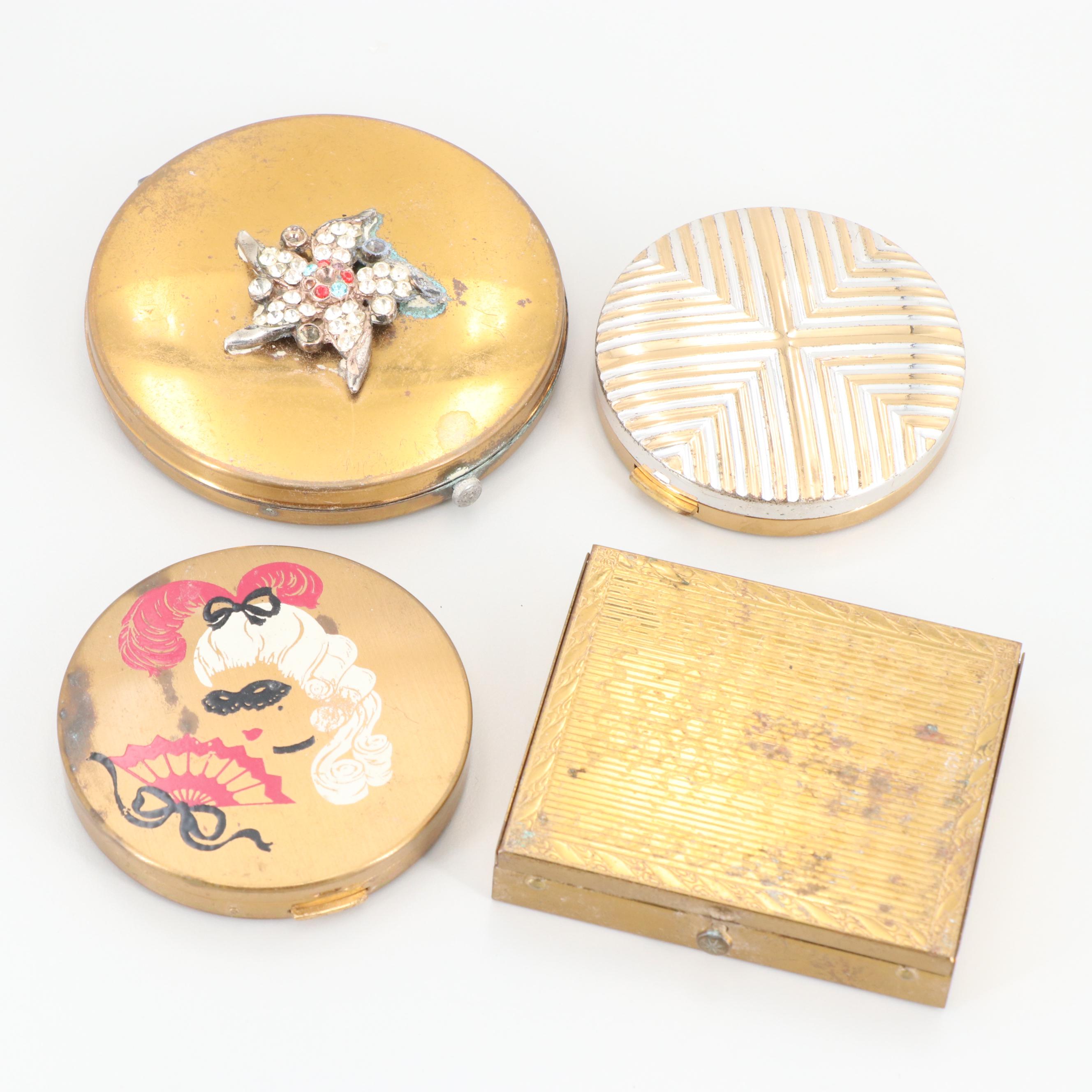 Vintage Compacts with Foilback Glass, Glass and Enamel With Mary ...