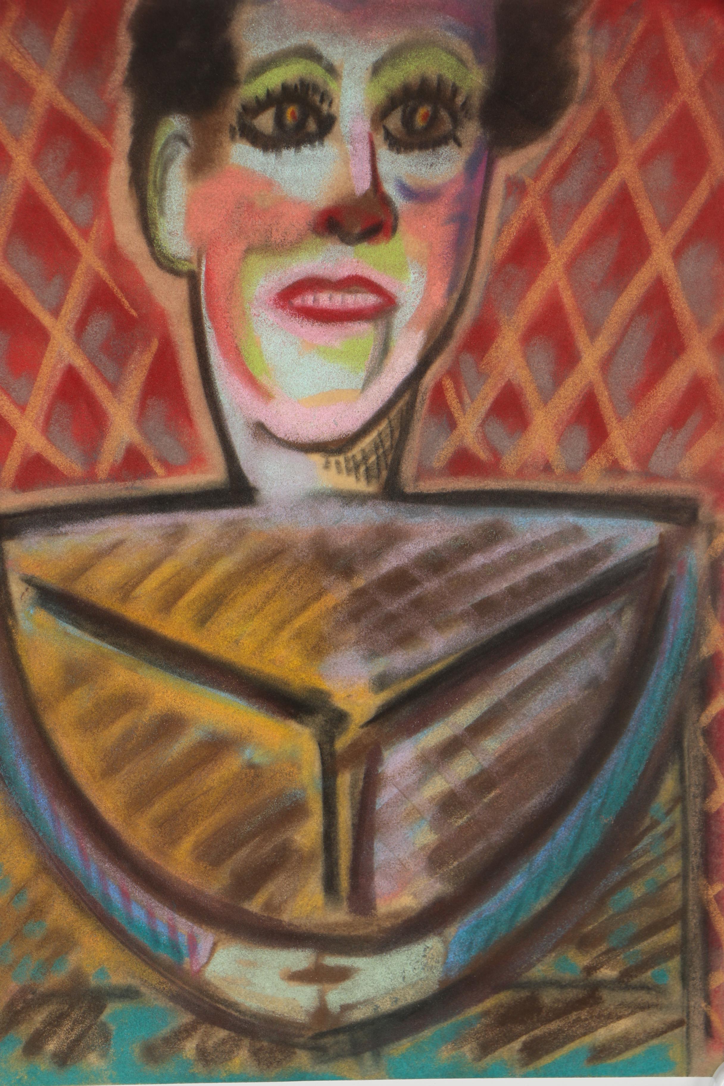 Merle Rosen 2000 Pastel Drawing of Abstract Portrait | EBTH