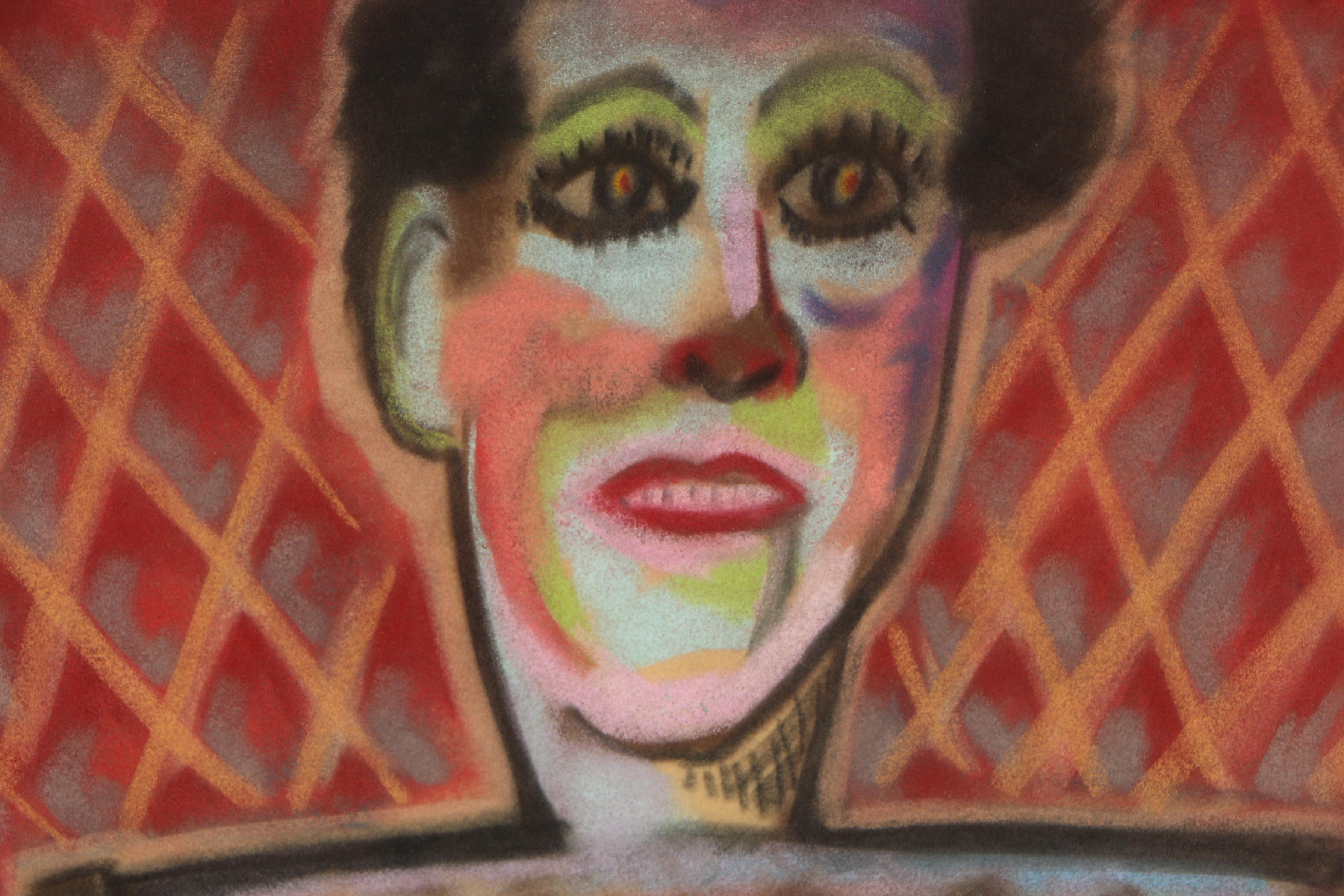 Merle Rosen 2000 Pastel Drawing of Abstract Portrait | EBTH