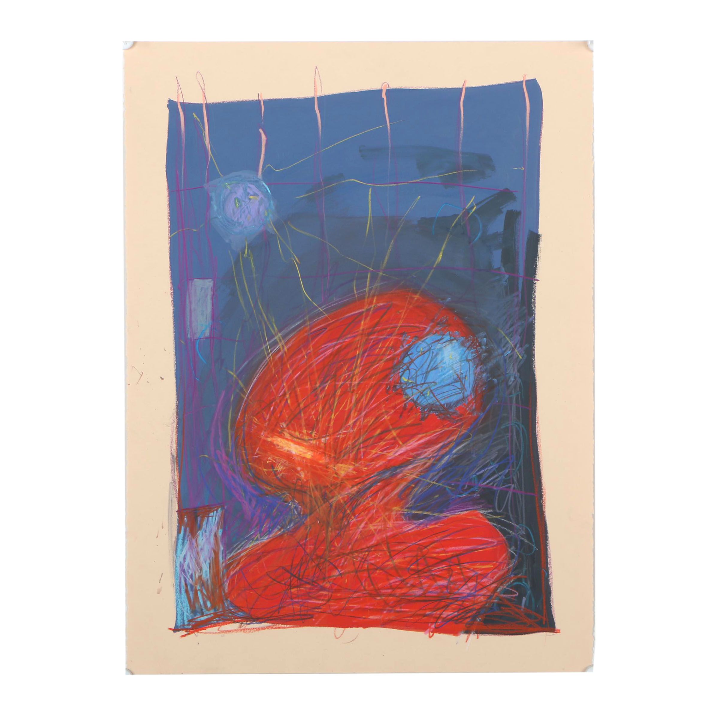 Merle Rosen 1985 Abstract Gouache and Pastel Painting | Everything But ...