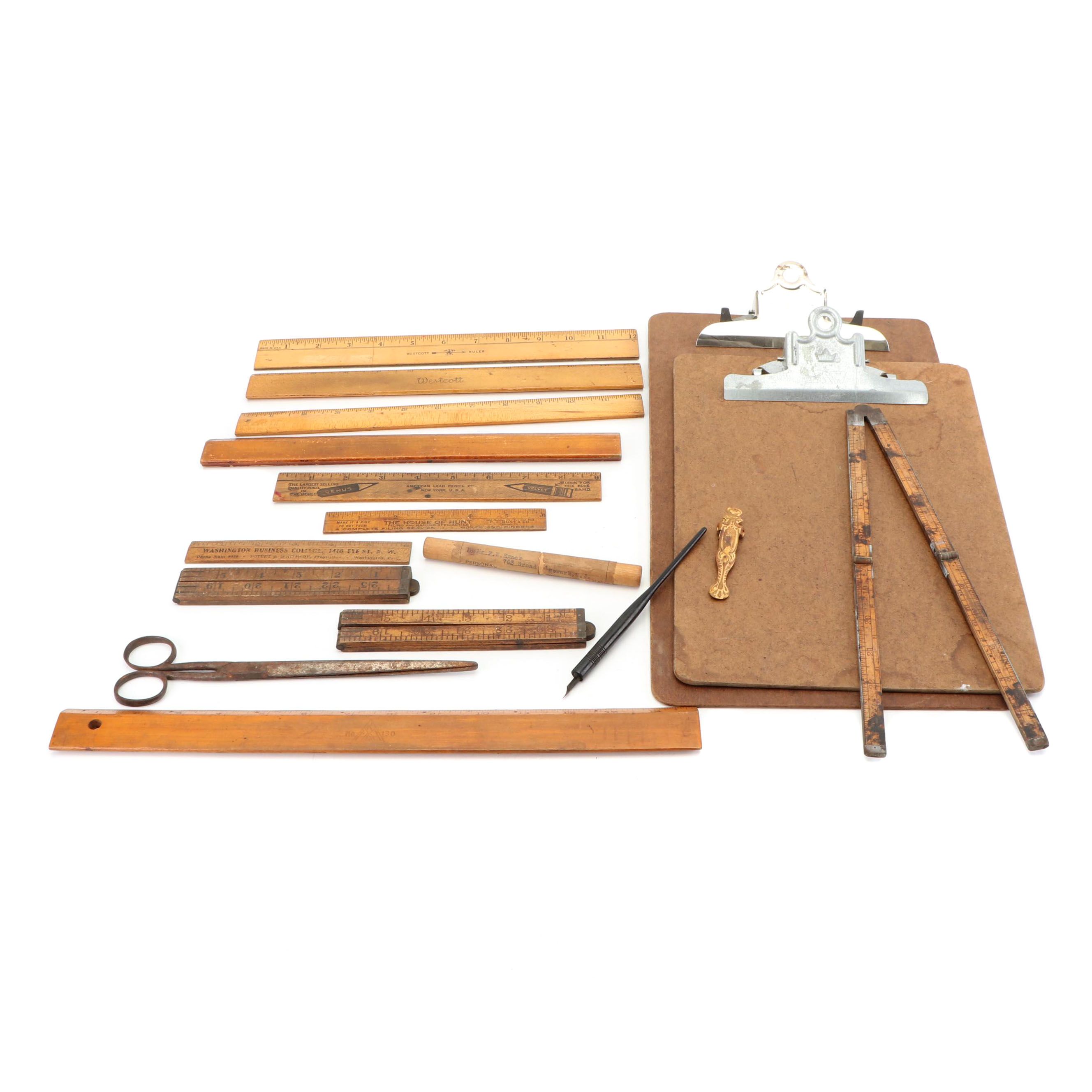 Wooden Rulers, Clipboards and Other Office Accessories, Vintage | EBTH