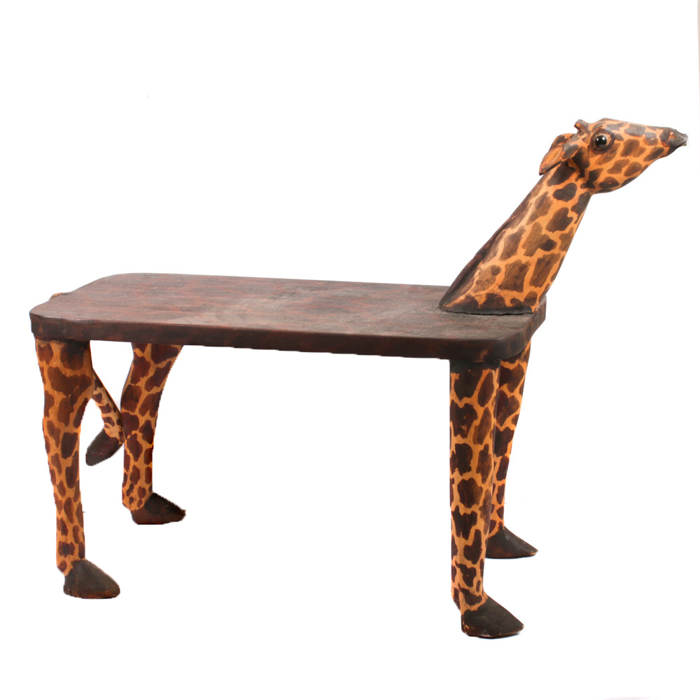 Hand-Carved Wooden Giraffe Side Table | EBTH