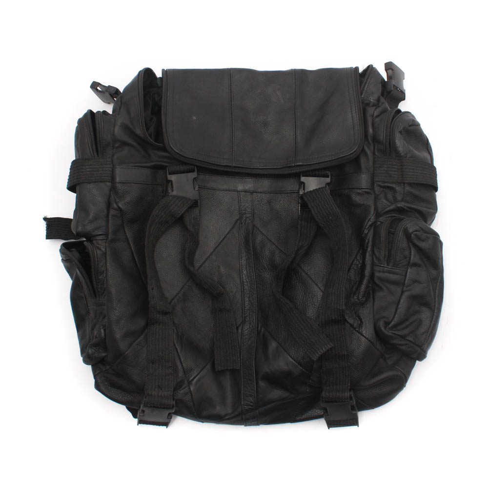 Black Leather Motorcycle Pack/Backpack | EBTH