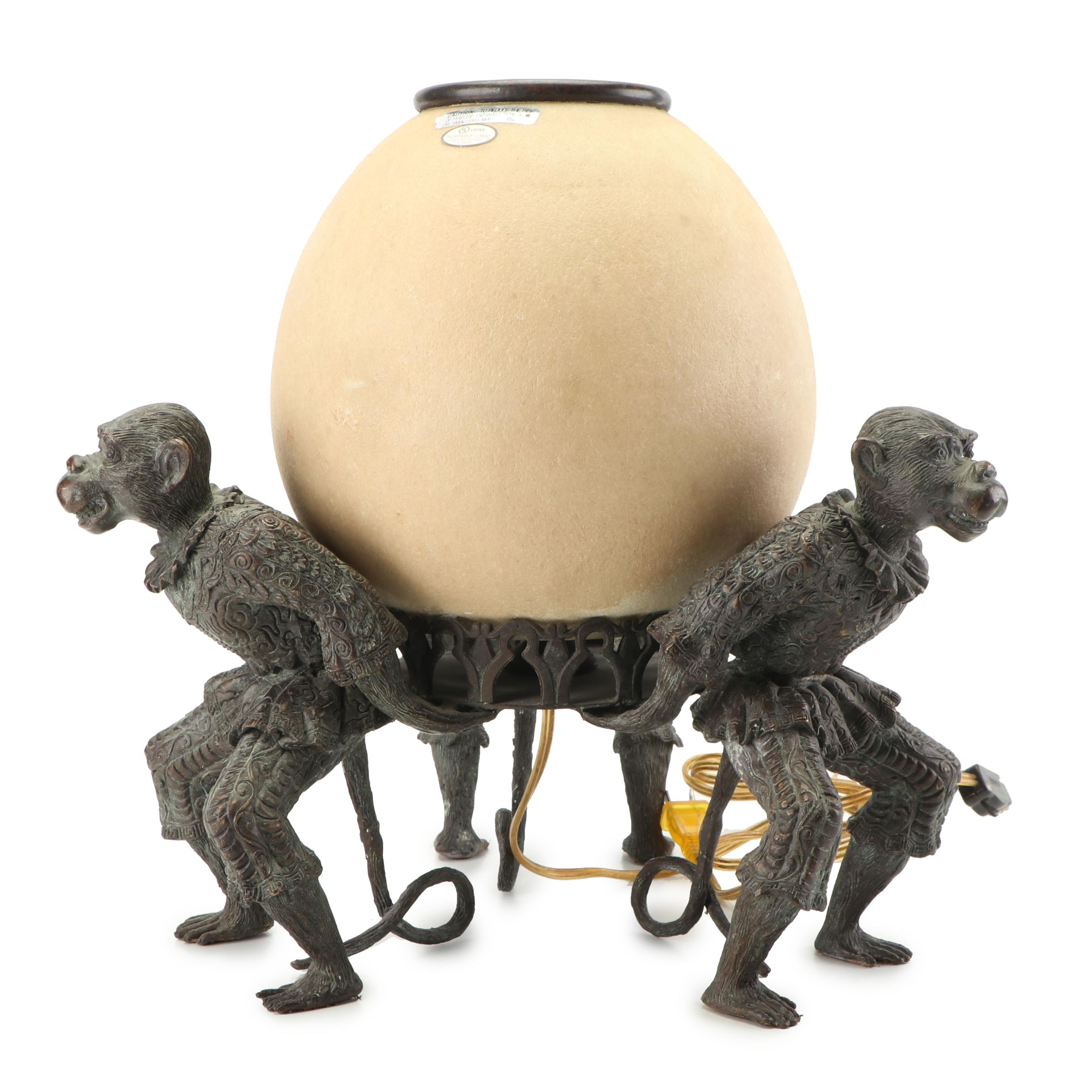 Cast Bronze Monkeys with Ceramic Globe Table Lamp | EBTH