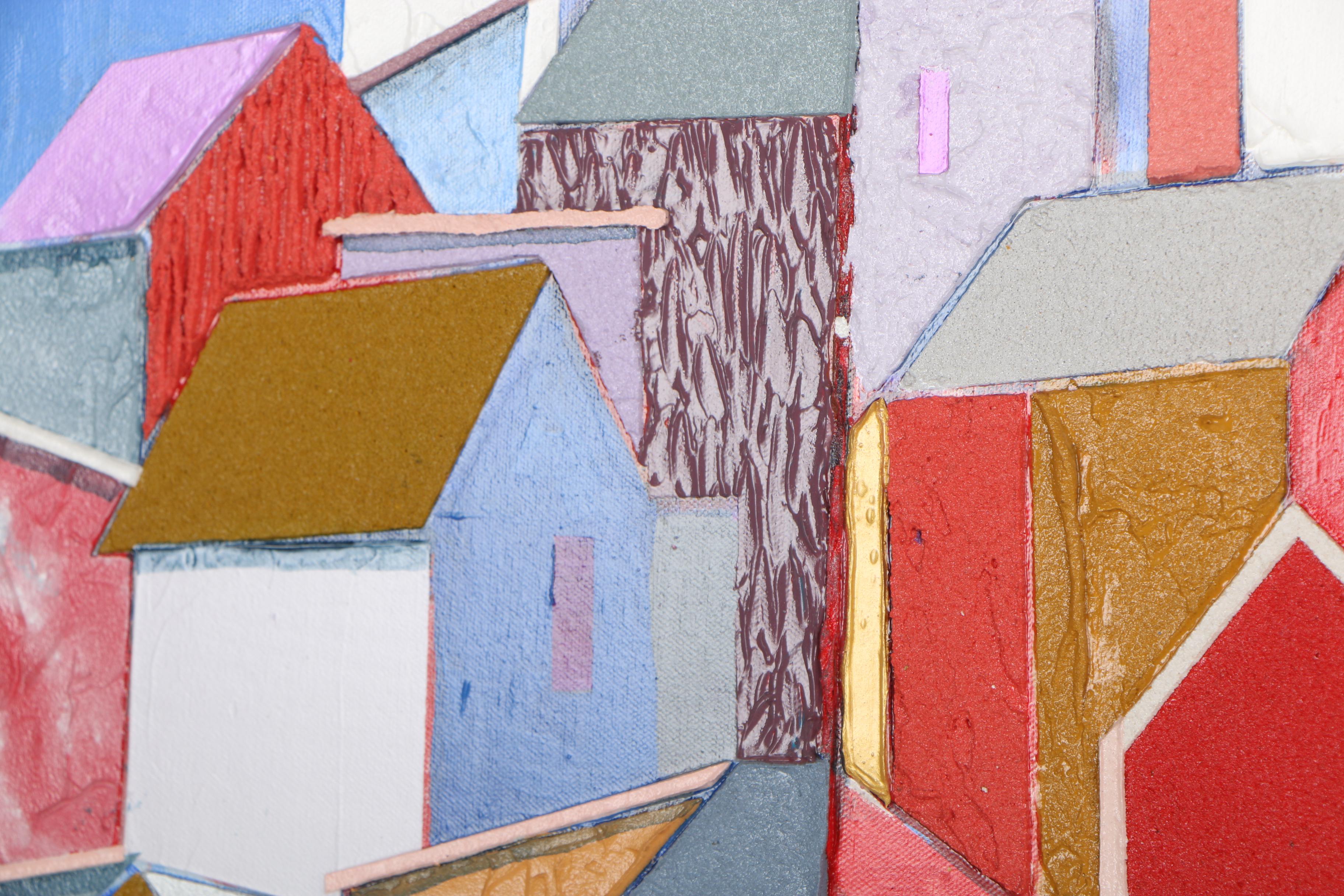 J.C. Hall Textured Acrylic Painting of Houses | EBTH
