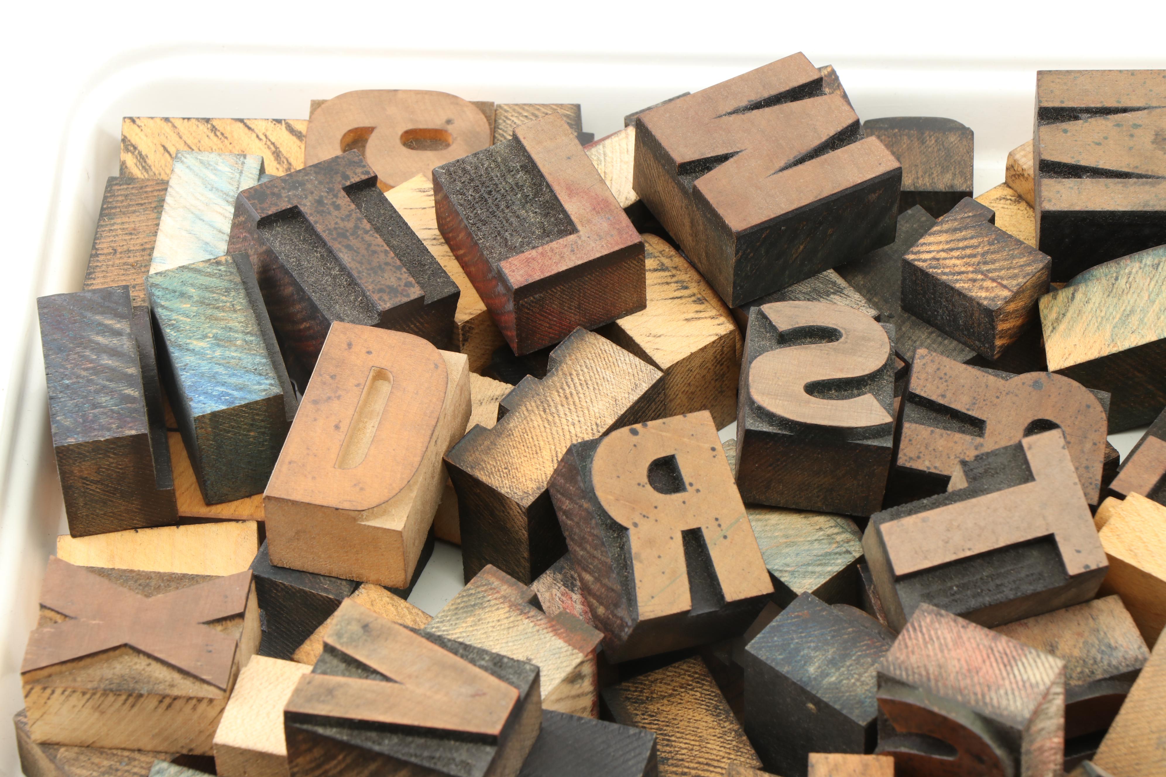 Letterpress Drop Cap "Wide and Block Font" Printing Blocks, Early 20th ...