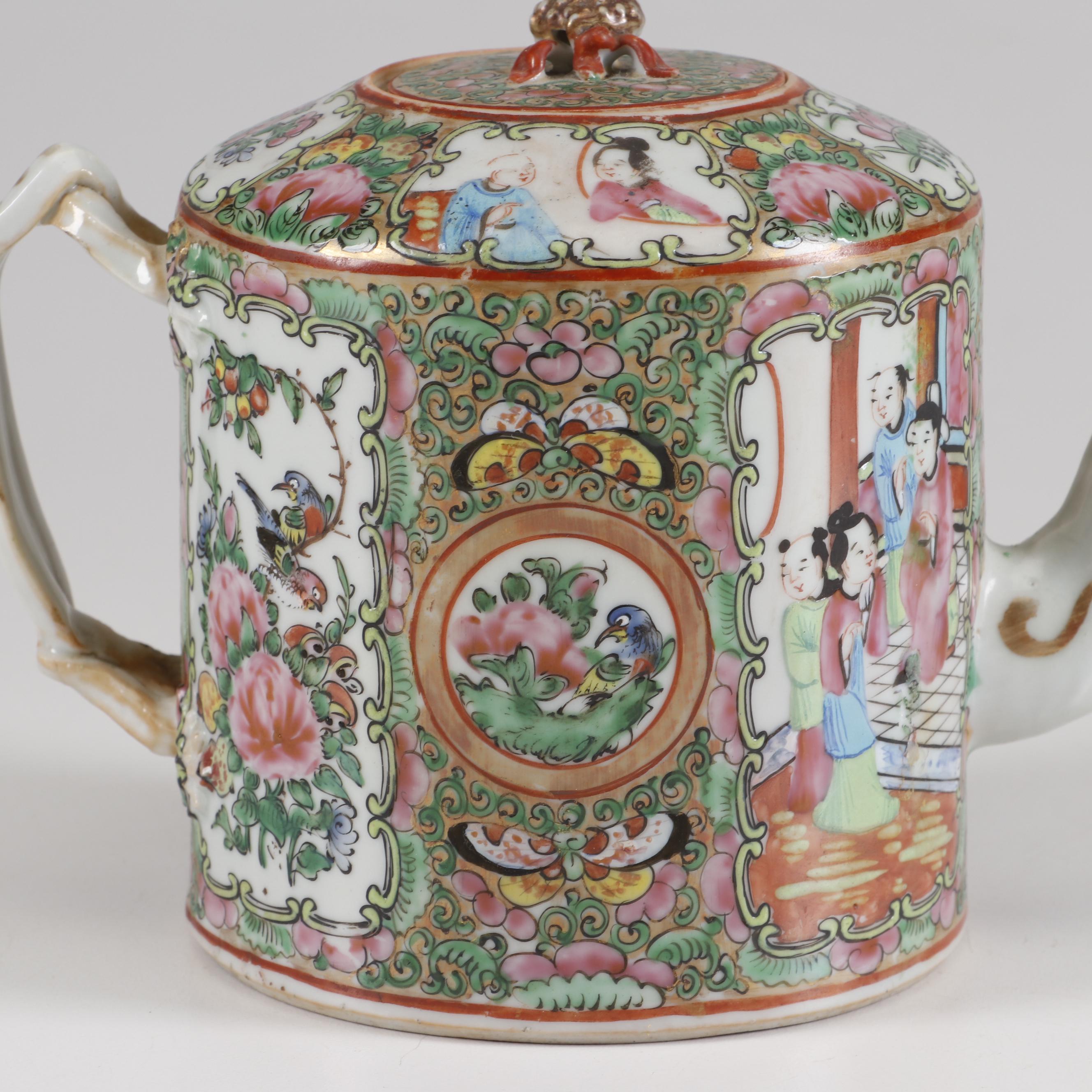 Chinese "Rose Medallion" Porcelain Teapot, 19th Century | EBTH