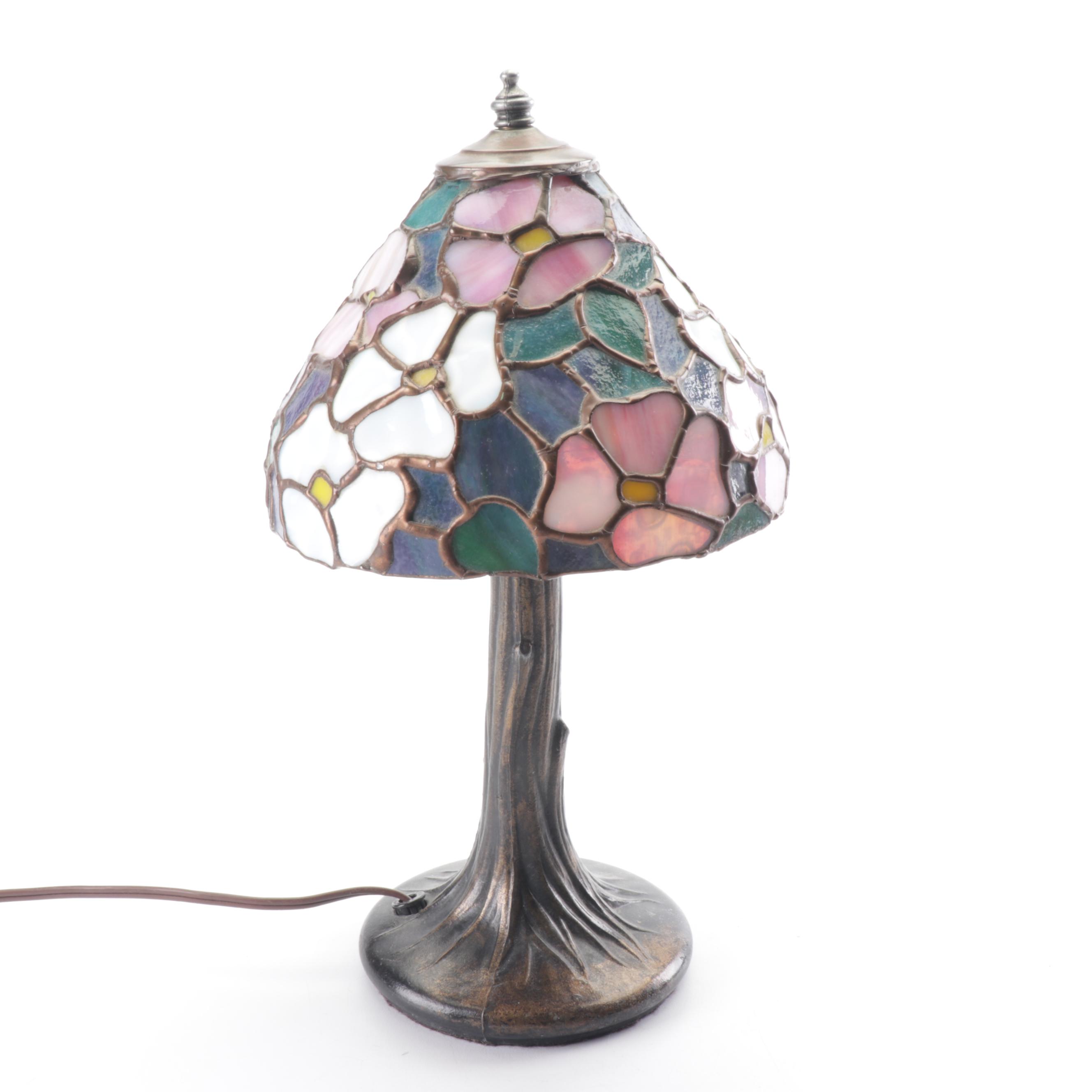 "Tiffa-Mini" Cast Metal Tree Form Boudoir Lamp with Slag Glass Shade | EBTH