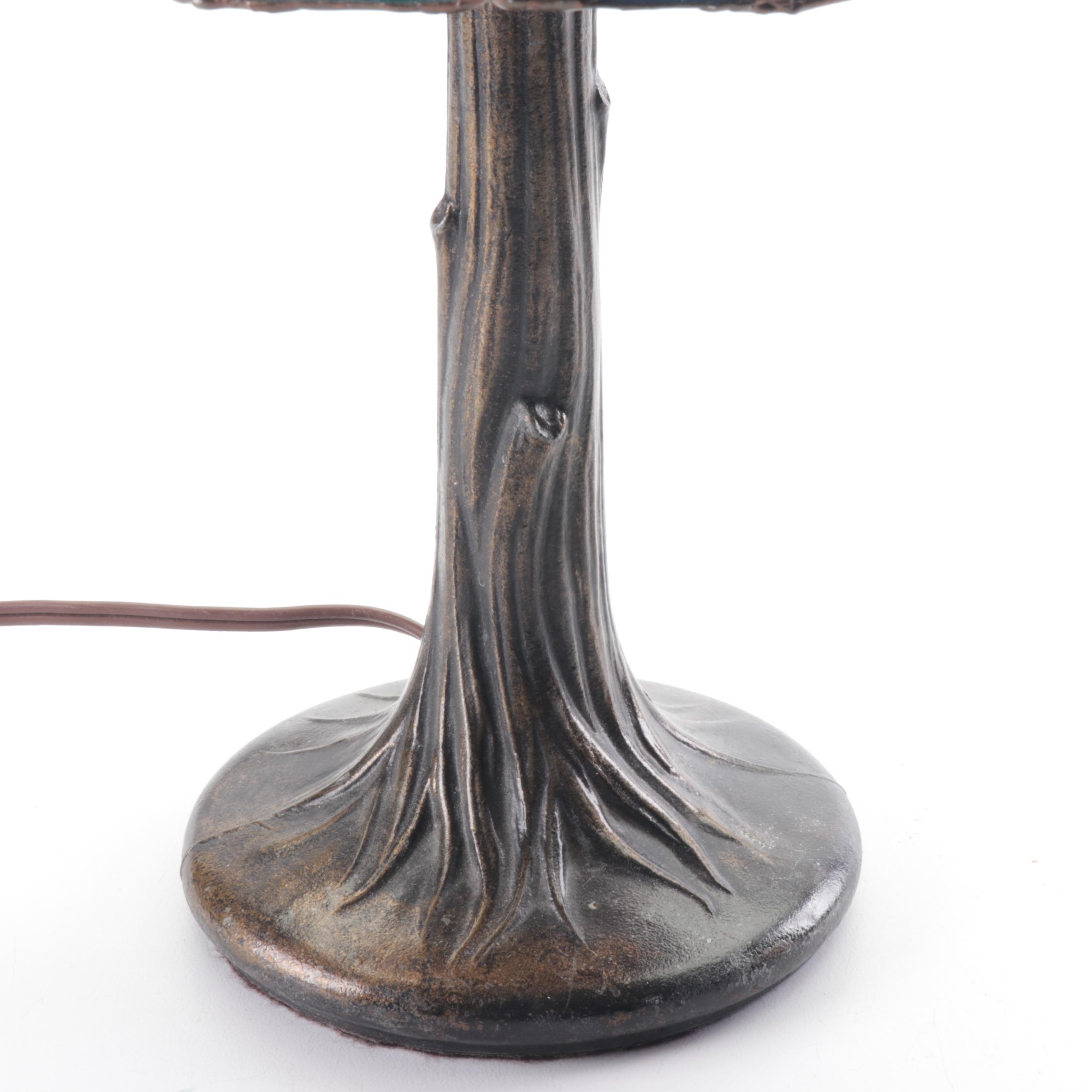 "Tiffa-Mini" Cast Metal Tree Form Boudoir Lamp with Slag Glass Shade | EBTH
