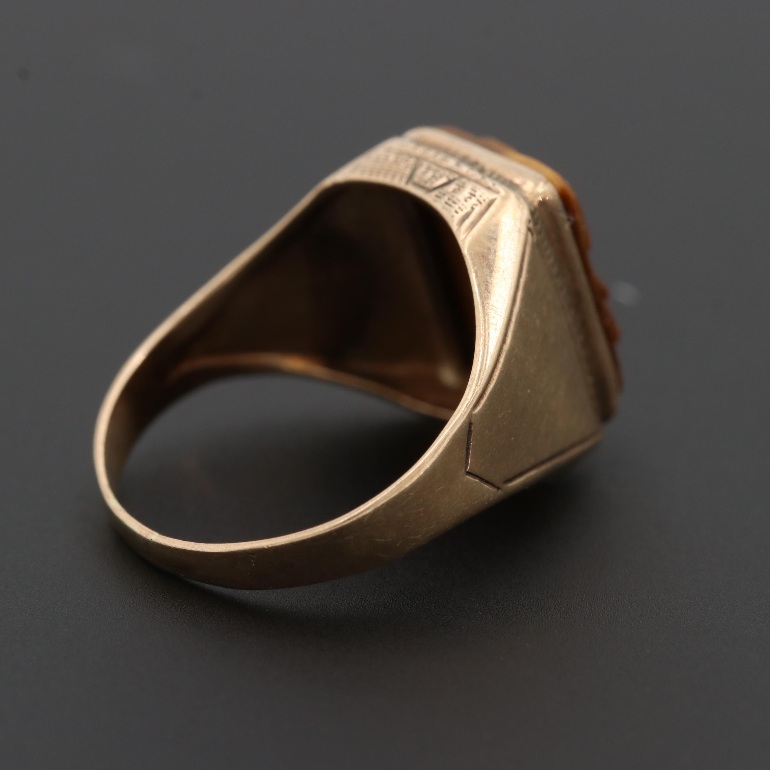 Vintage 10K Yellow Gold Tiger's Eye Carved Cameo Ring | EBTH