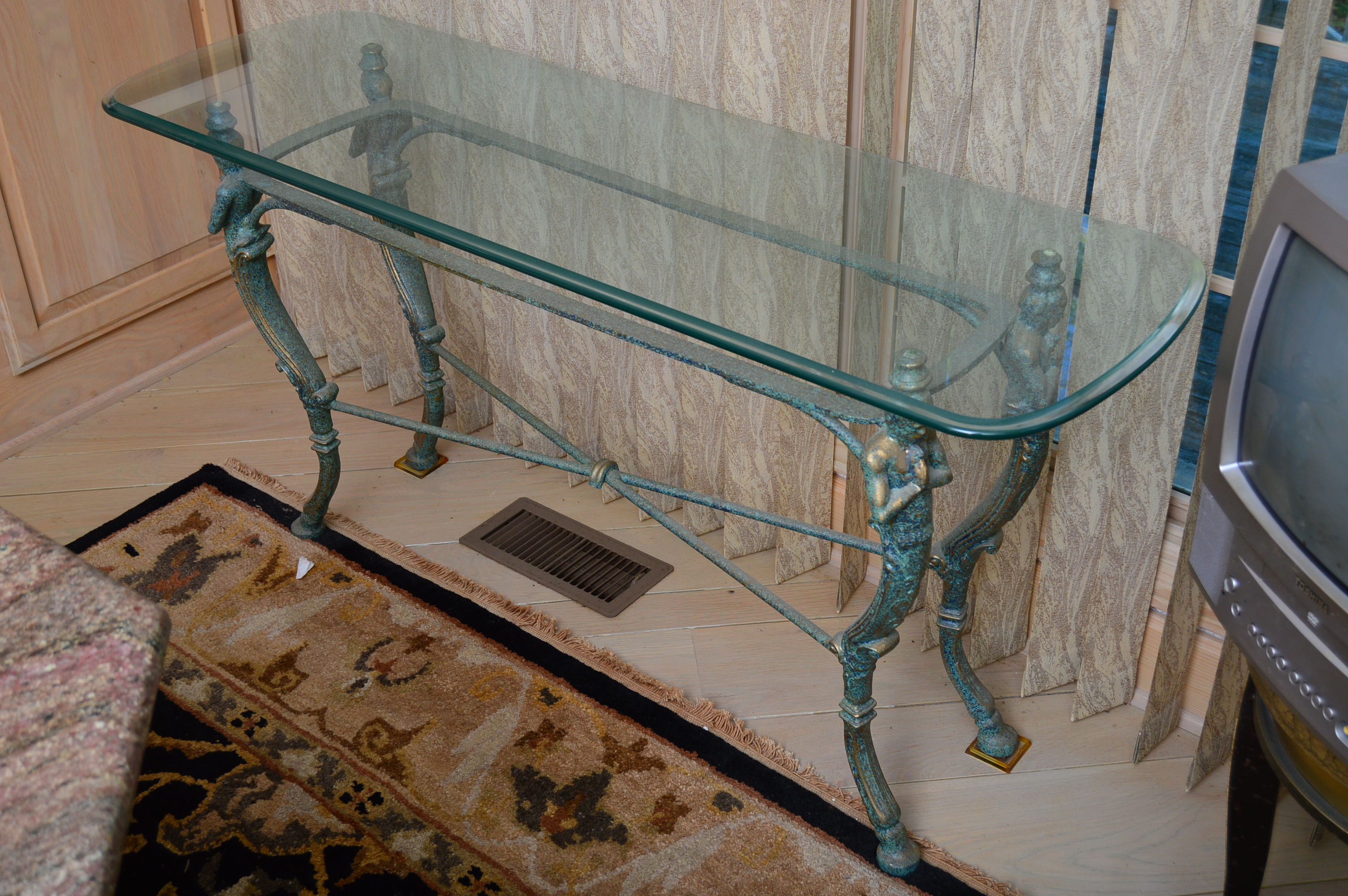 Contemporary Neoclassical Style Verdigris Finish Cast Metal Console ...