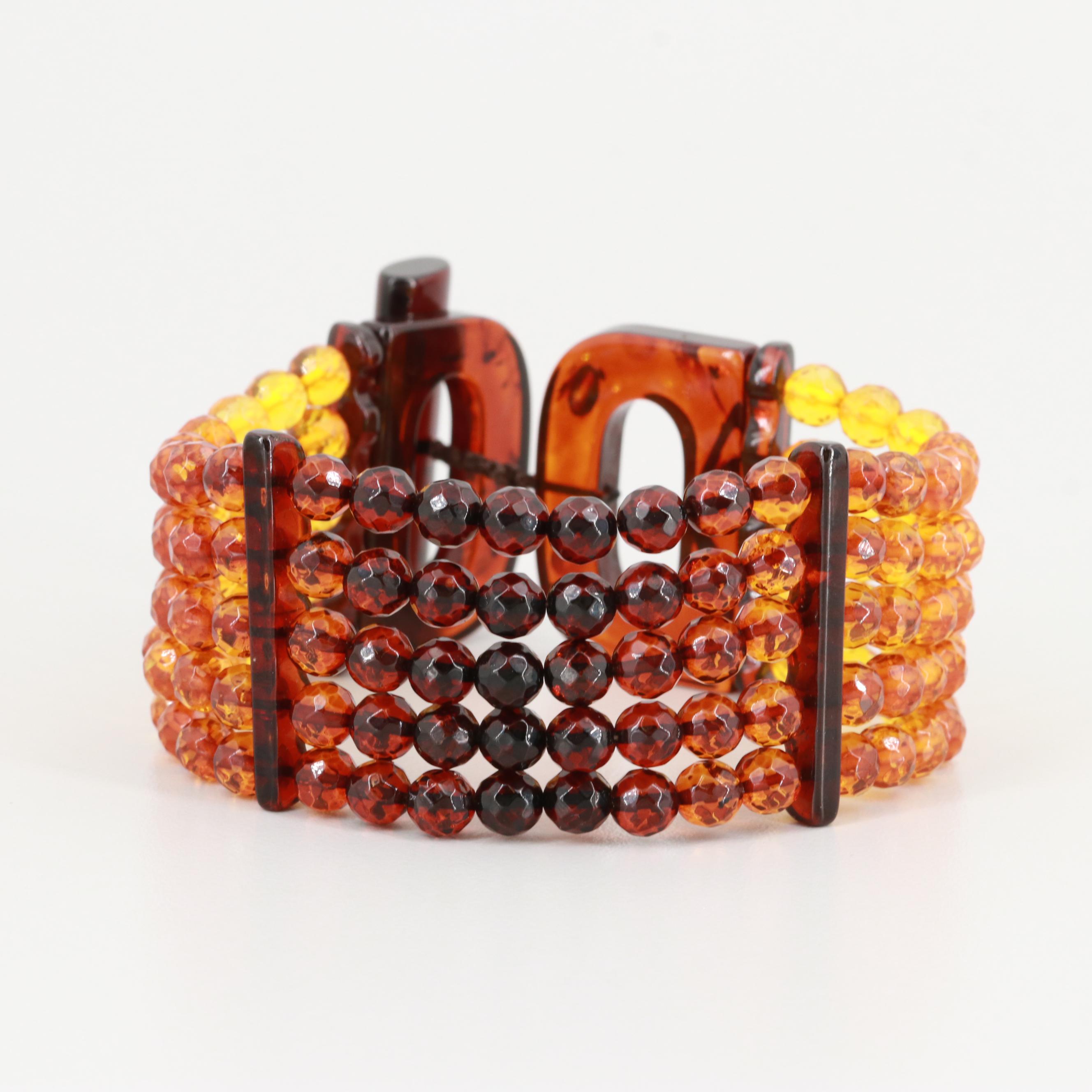 Faceted Amber Bead Multi-Strand Bracelet in Graduating Colors | EBTH
