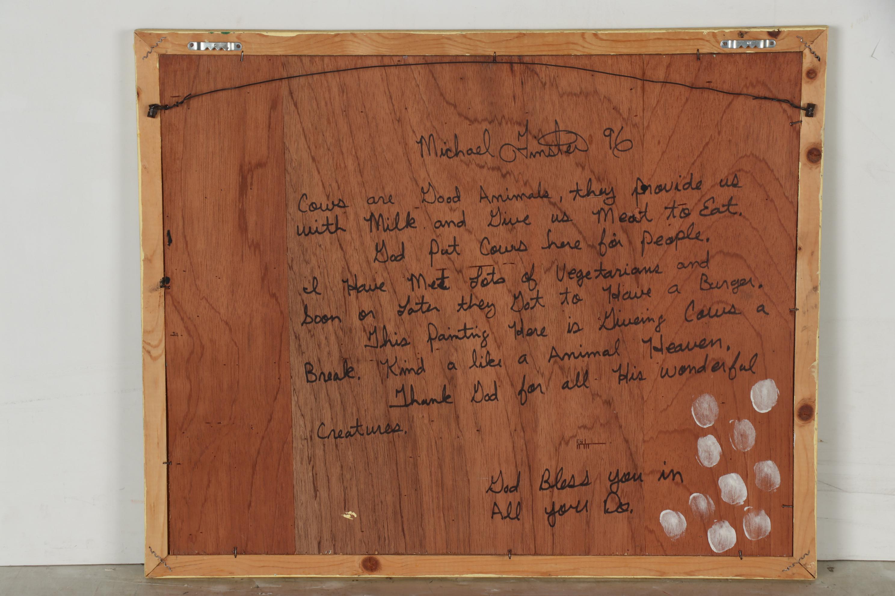 Michael Finster 1996 Folk Art Oil Painting "Flying Cow (Paradise)" | EBTH