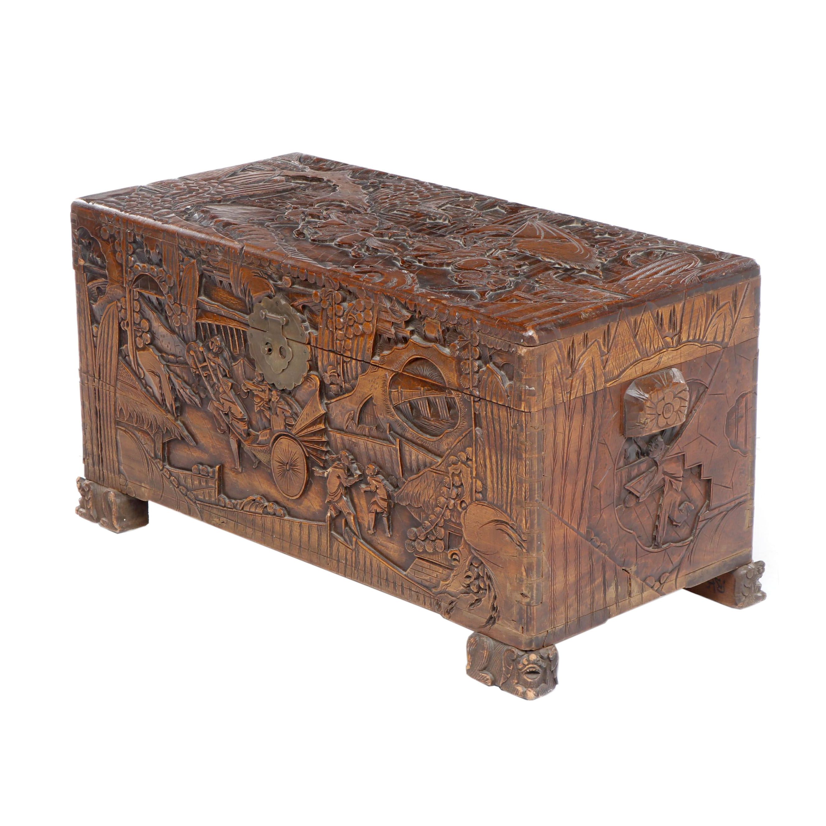 Chinese Carved Cedar Lined Chest | EBTH