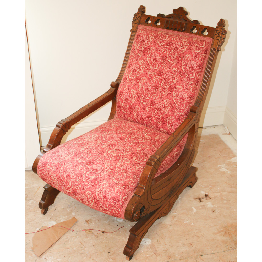 Victorian, Eastlake Style Carved Walnut Frame Upholstered Platform ...