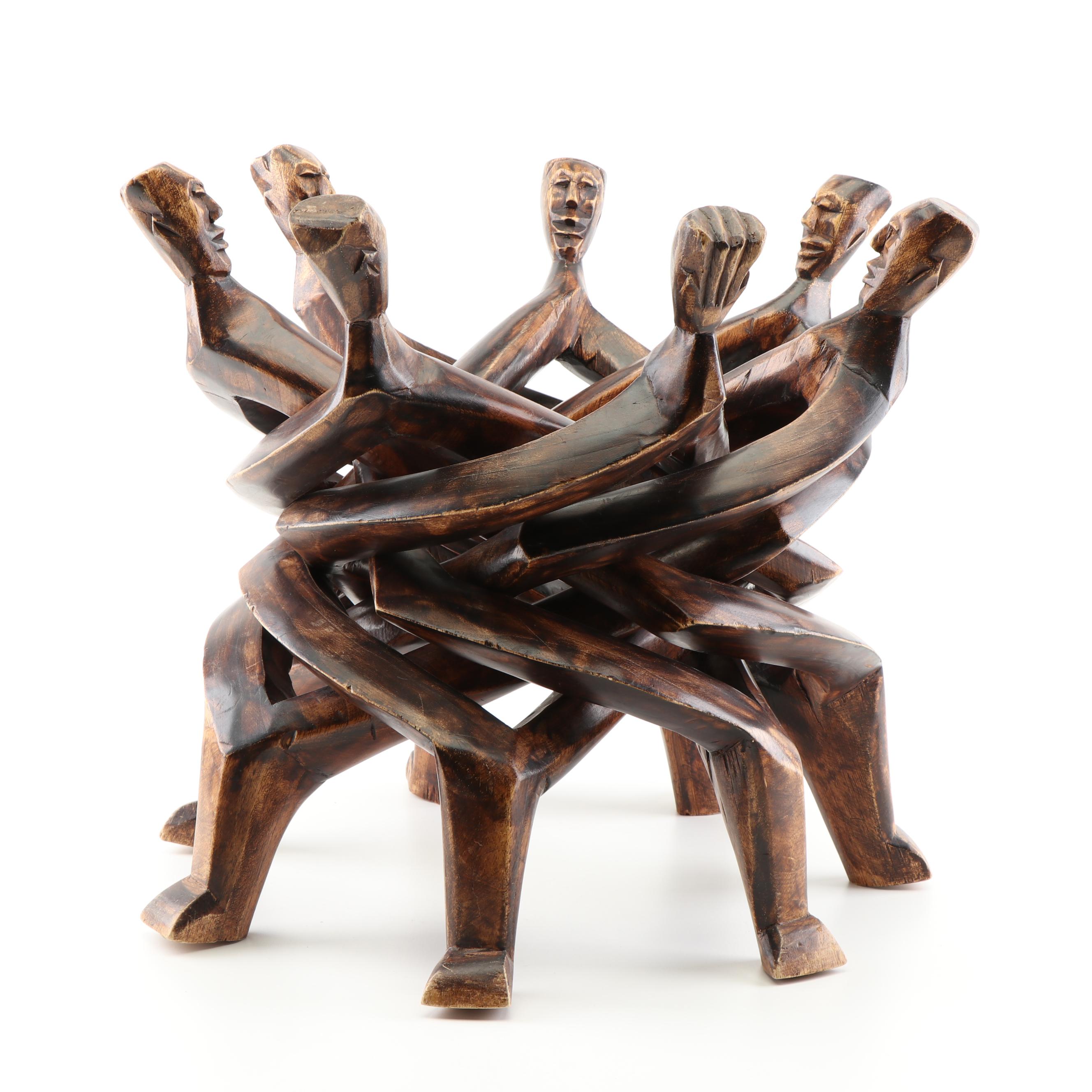 Hand Carved Seven-Headed "Abusua" Unity Wood Centerpiece | Everything ...