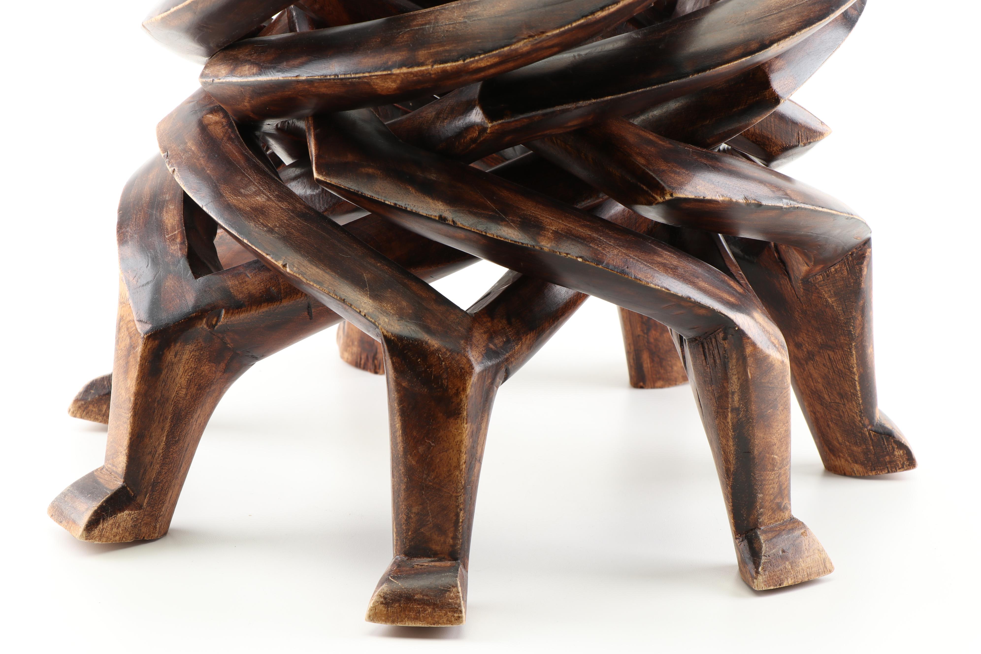 Hand Carved Seven-Headed "Abusua" Unity Wood Centerpiece | Everything ...