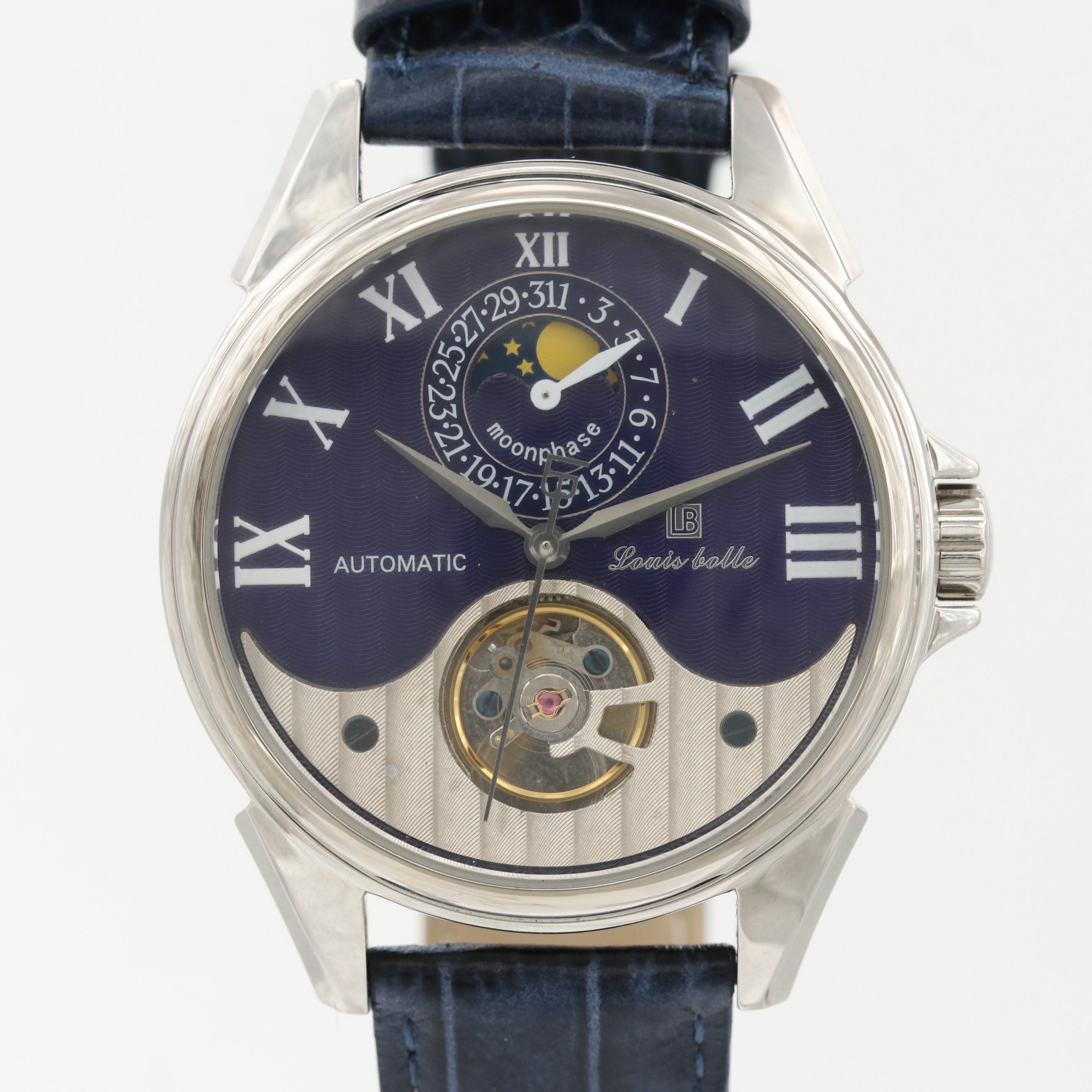 Louis Bolle Stainless Steel Moonphase Open Heart Automatic Wristwatch ...