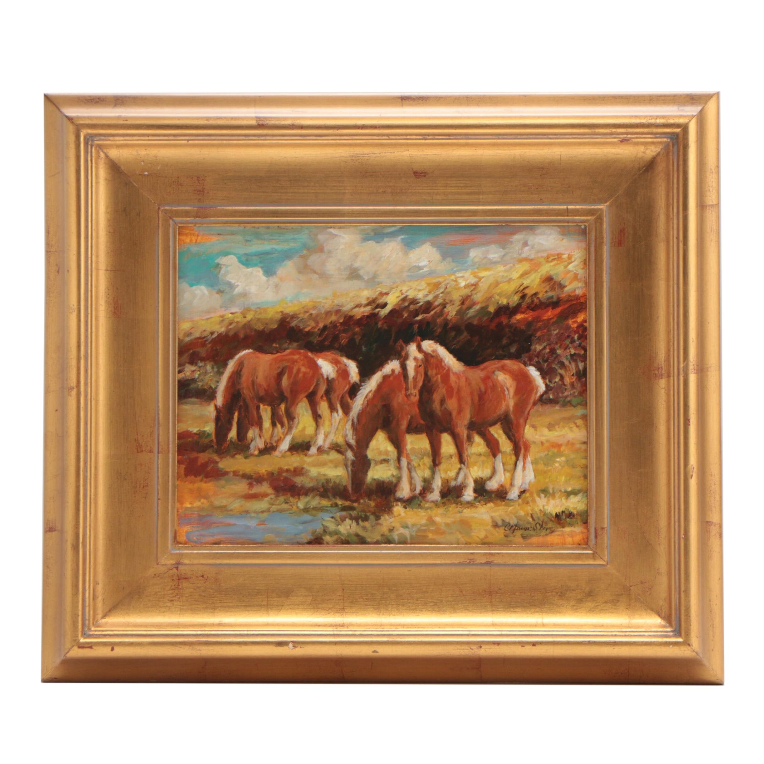 C. Marcus Stone Oil Painting of Horses in Pasture | EBTH