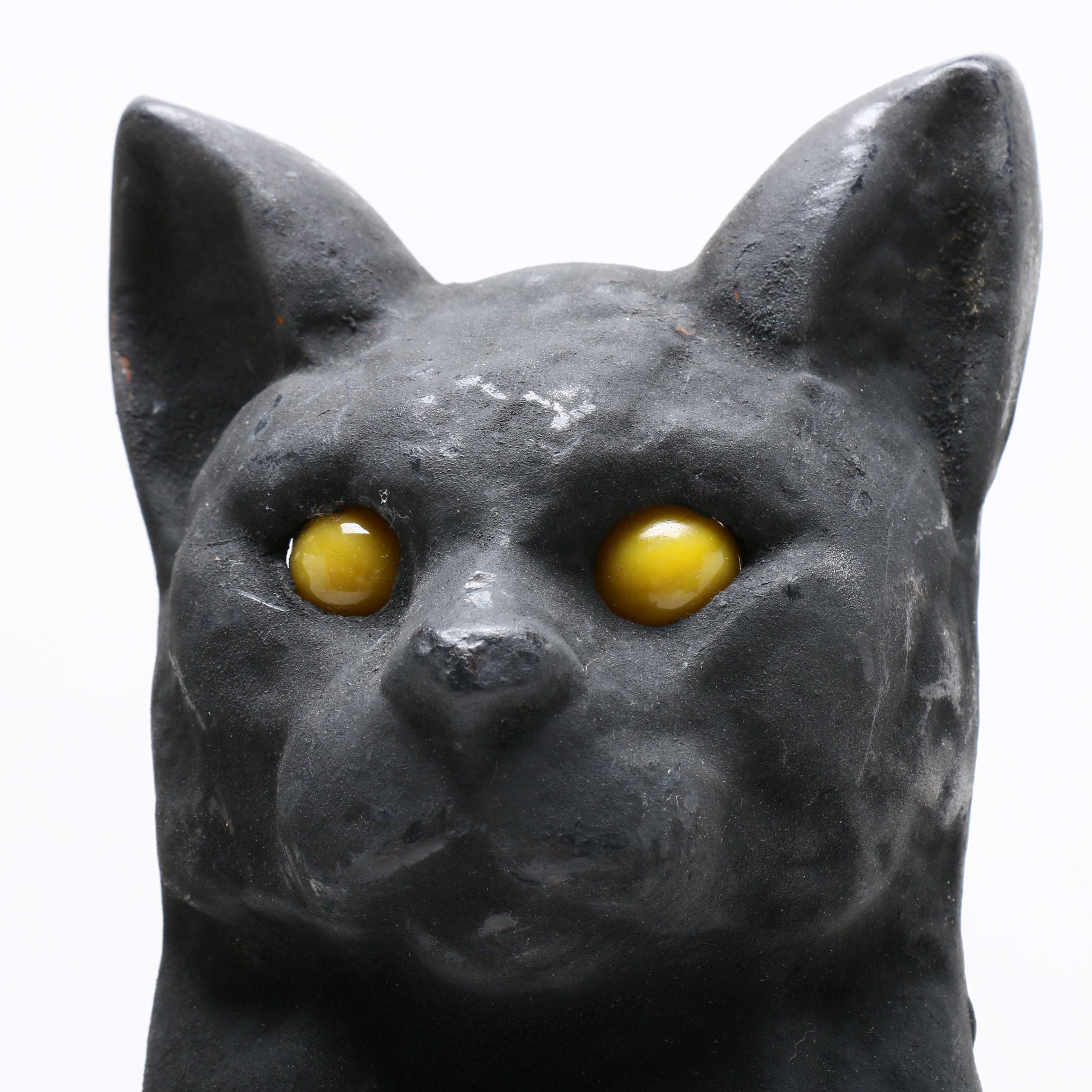 Cast Iron Fireplace Cat Andirons with Yellow Eyes, Early Twentieth ...