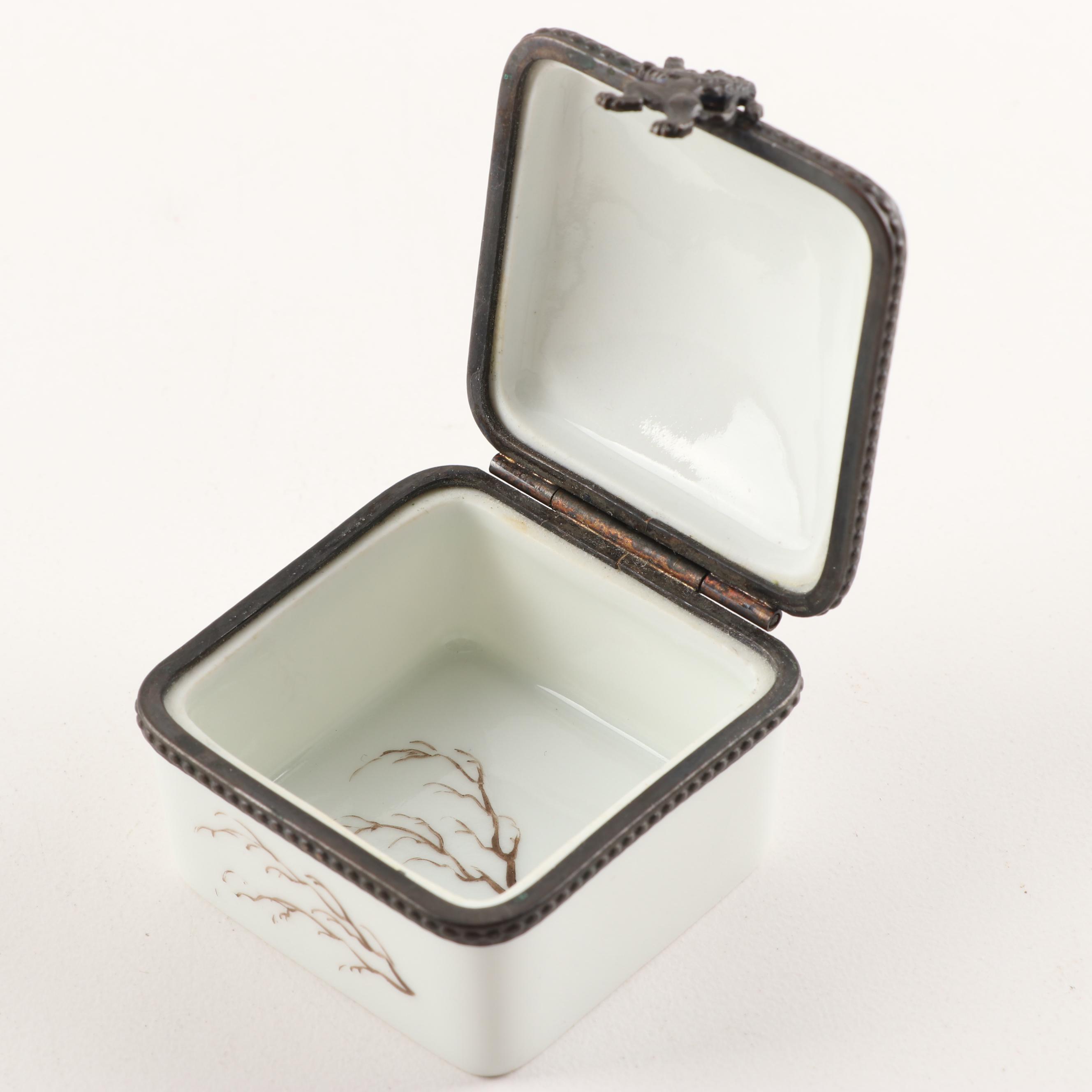 Limoges Hand-Painted Porcelain Winter Scene Trinket Box | EBTH