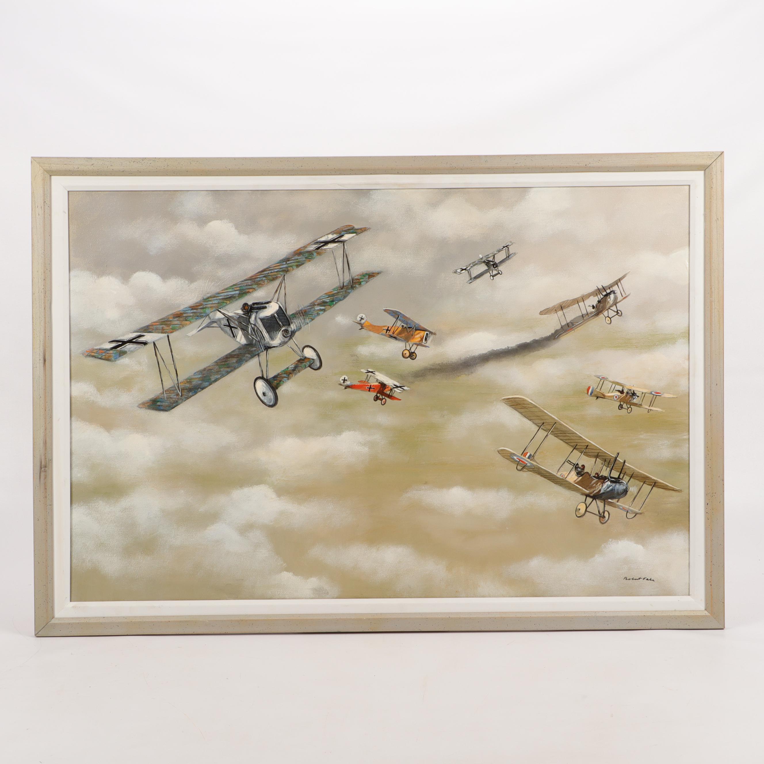 Robert Fabe Acrylic Painting of WWI Aircraft "Members of the Richtoffen ...