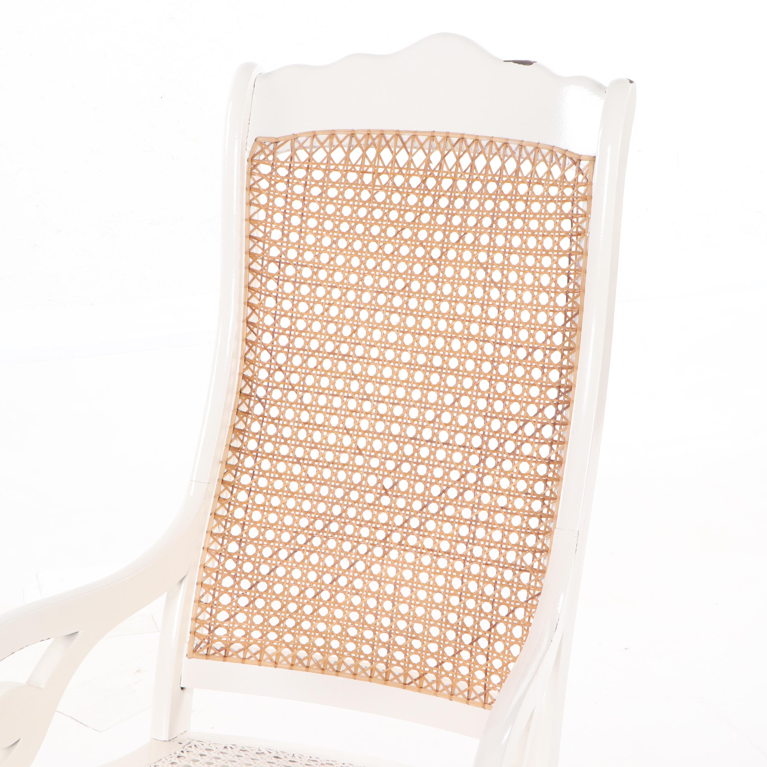Lincoln Style Painted Wood and Cane Rocking Chair, 20th Century | EBTH
