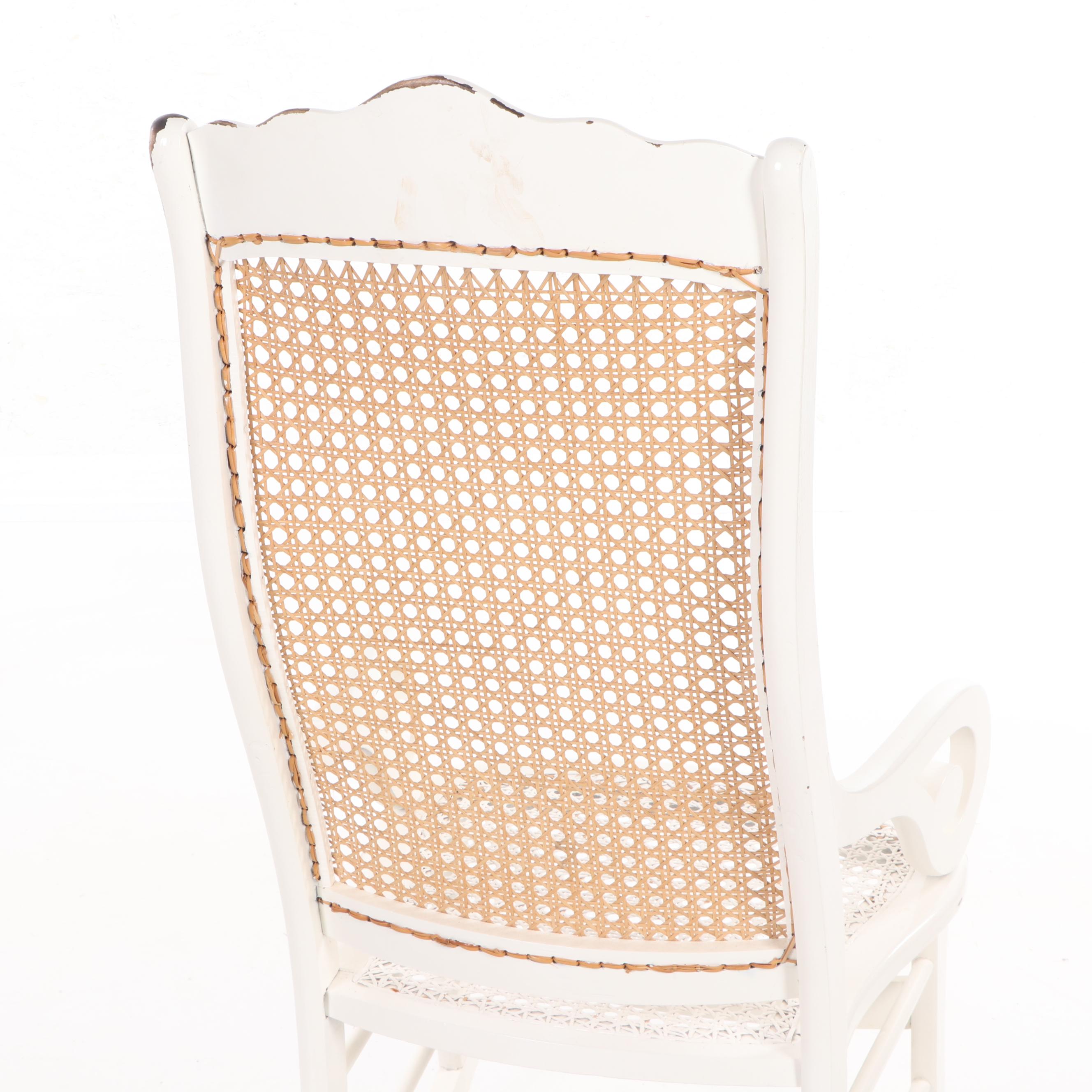 Lincoln Style Painted Wood and Cane Rocking Chair, 20th Century | EBTH